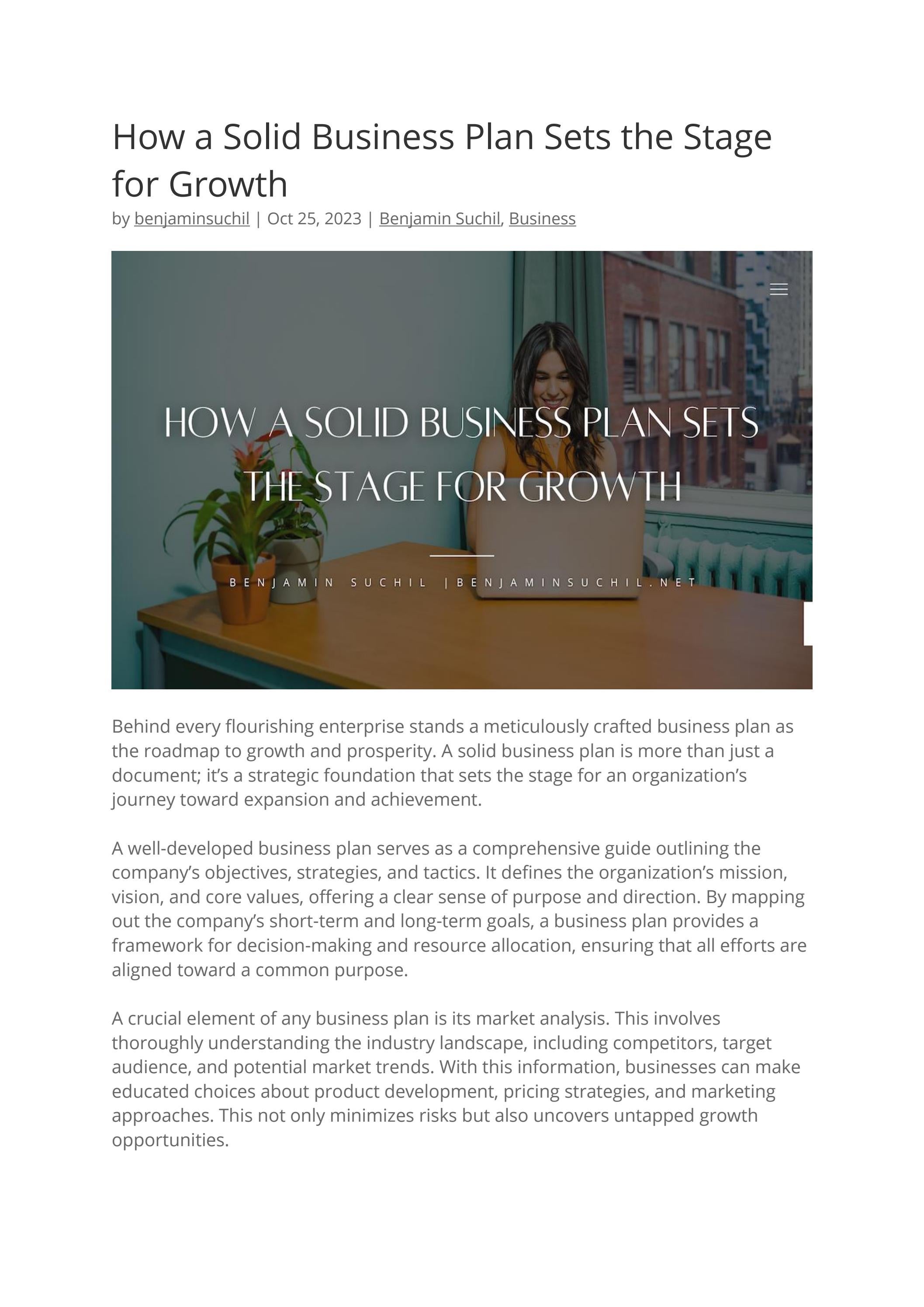 How a Solid Business Plan Sets the Stage for Growth by Benjamin Suchil - Issuu