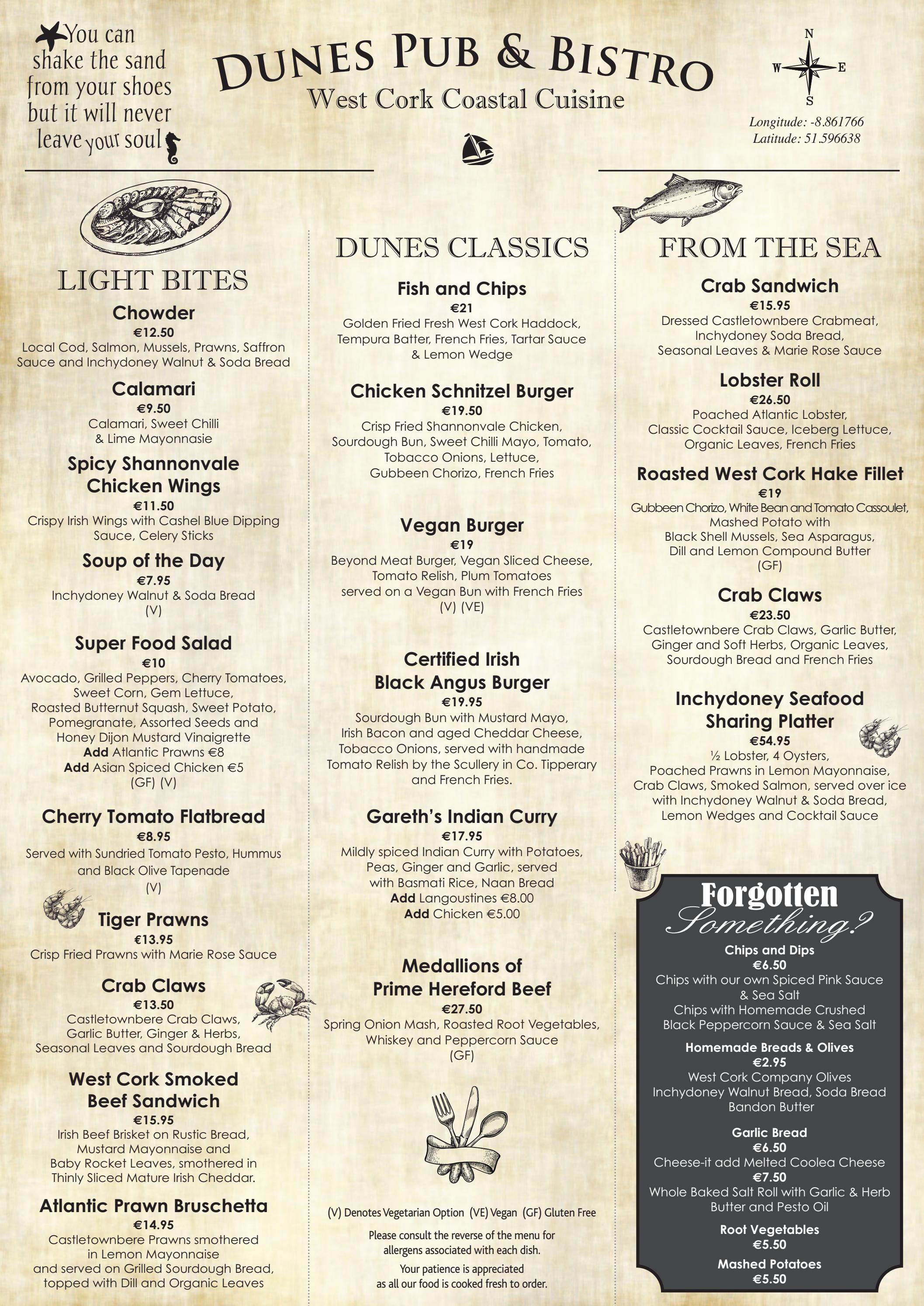 Dunes Pub & Bistro Menu by Inchydoney Island - Issuu