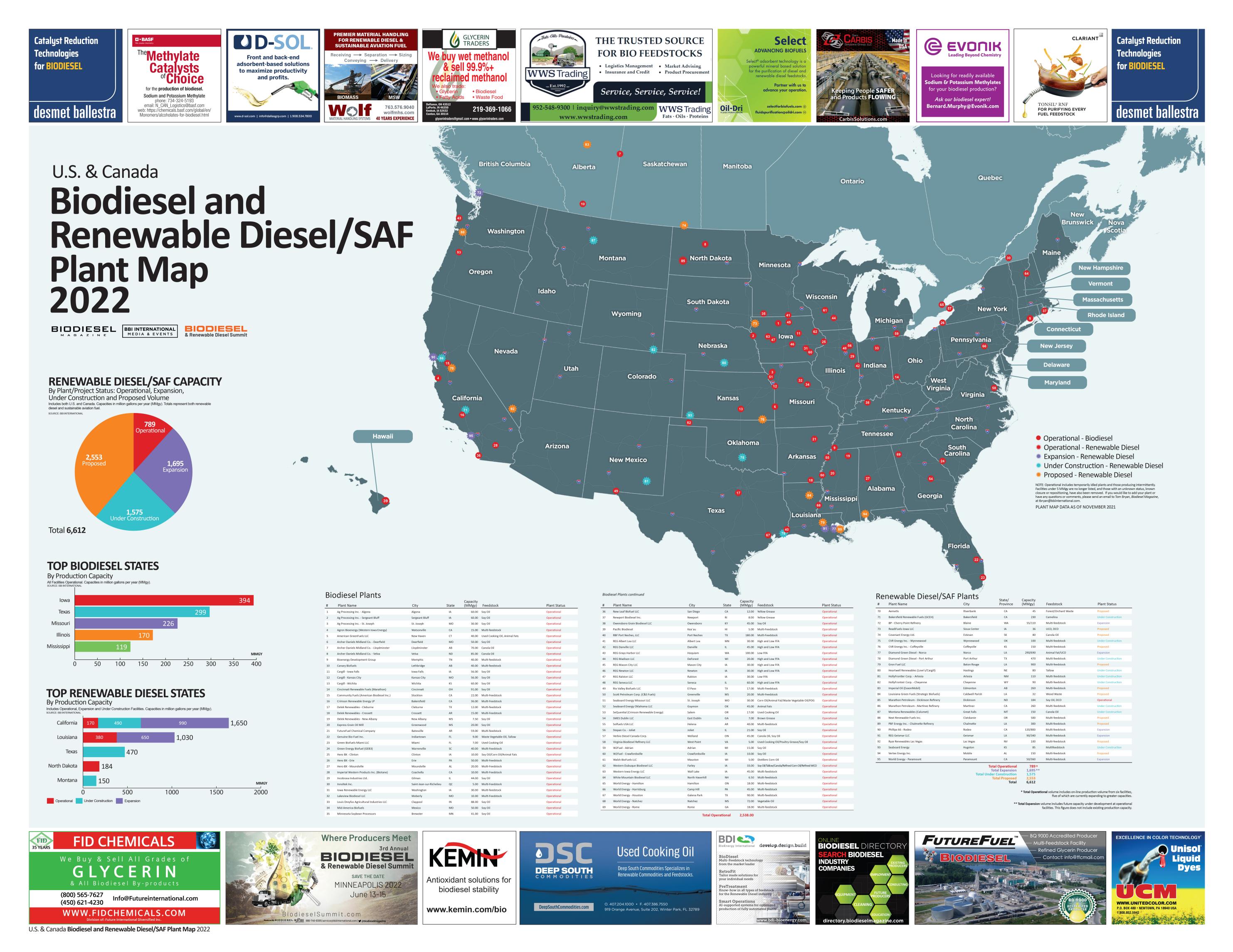 2022 Biodiesel & Renewable Diesel / SAF Plant Map by BBI International ...