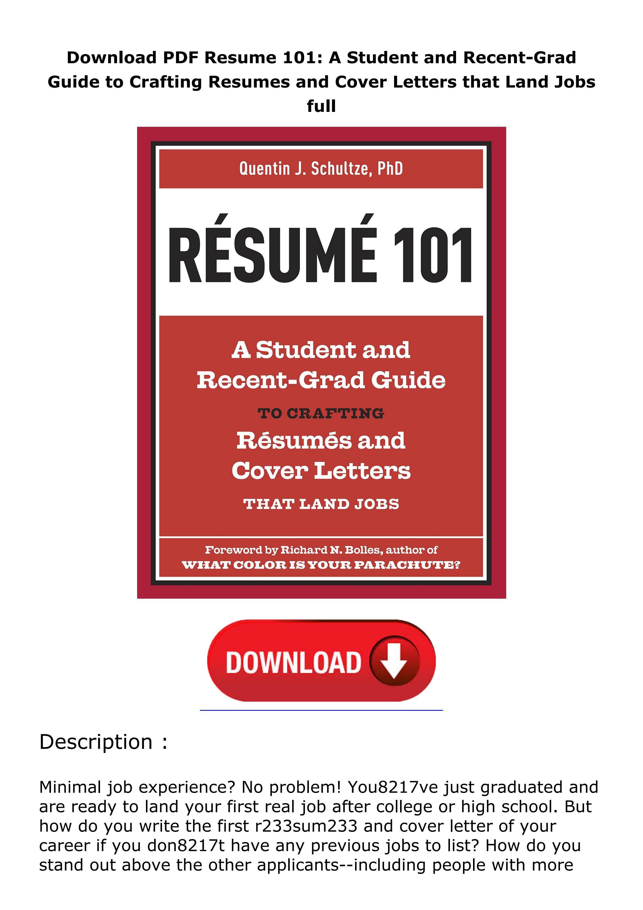 Download PDF Resume 101: A Student and Recent-Grad Guide to Crafting ...