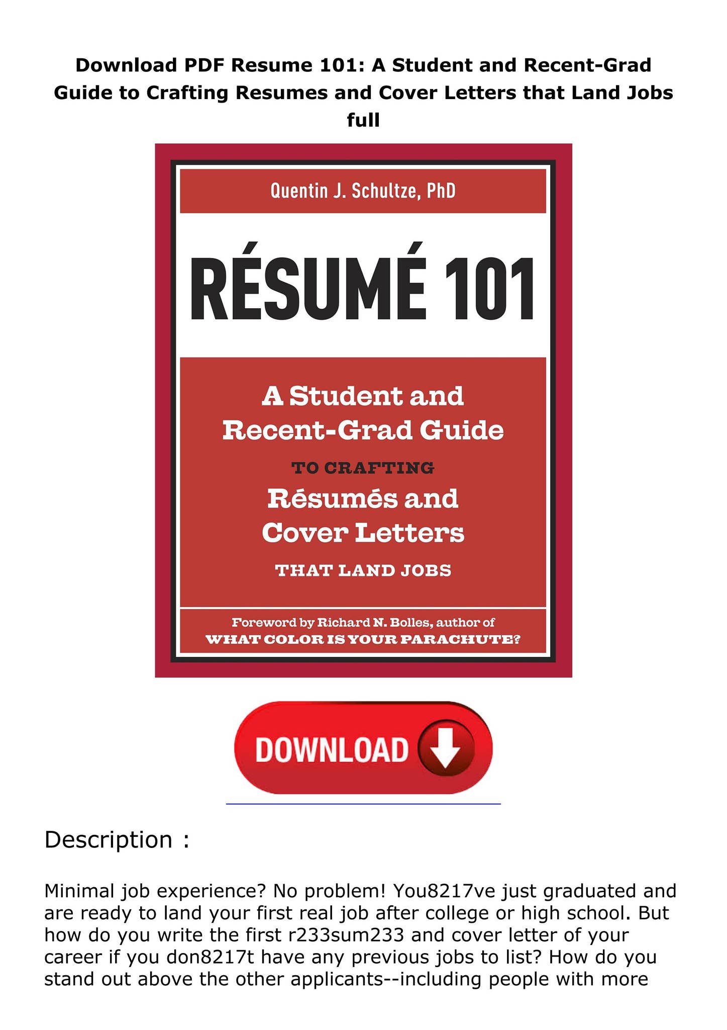 Download PDF Resume 101: A Student and Recent-Grad Guide to Crafting ...