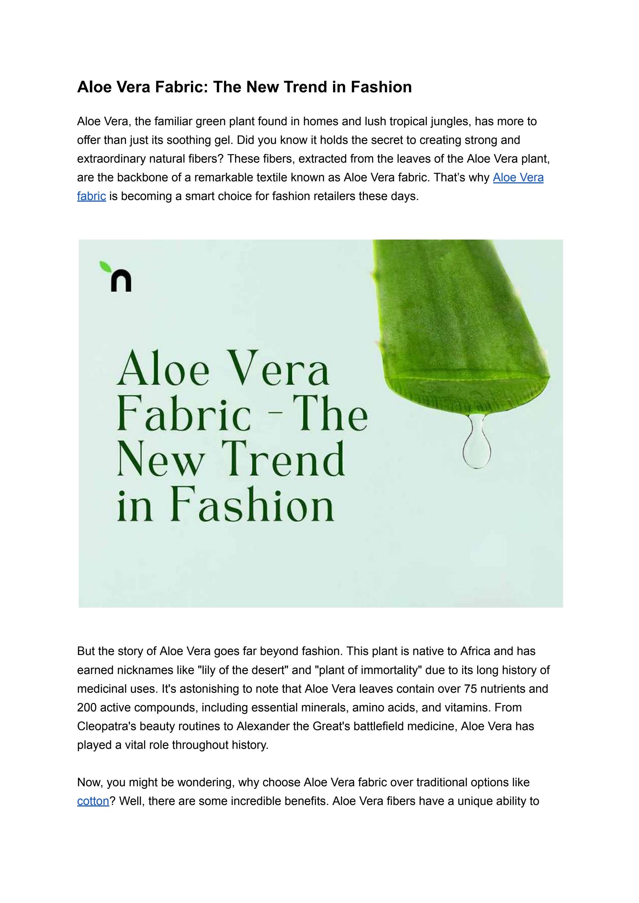 Aloe Vera Fabric: The New Trend in Fashion by Shraddha Srivastava - Issuu