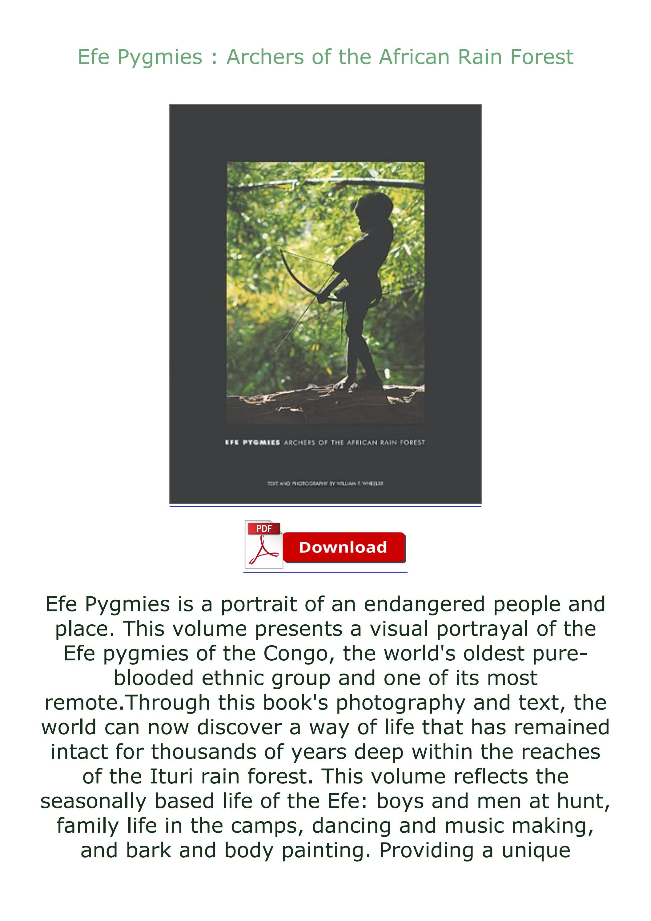 PDF (READ) Efe Pygmies : Archers of the African Rain Forest by ...