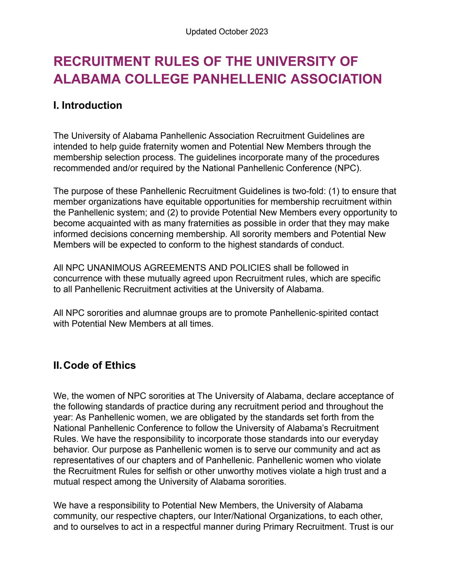 Alabama Panhellenic Recruitment Rules- November 2023 by Alabama ...