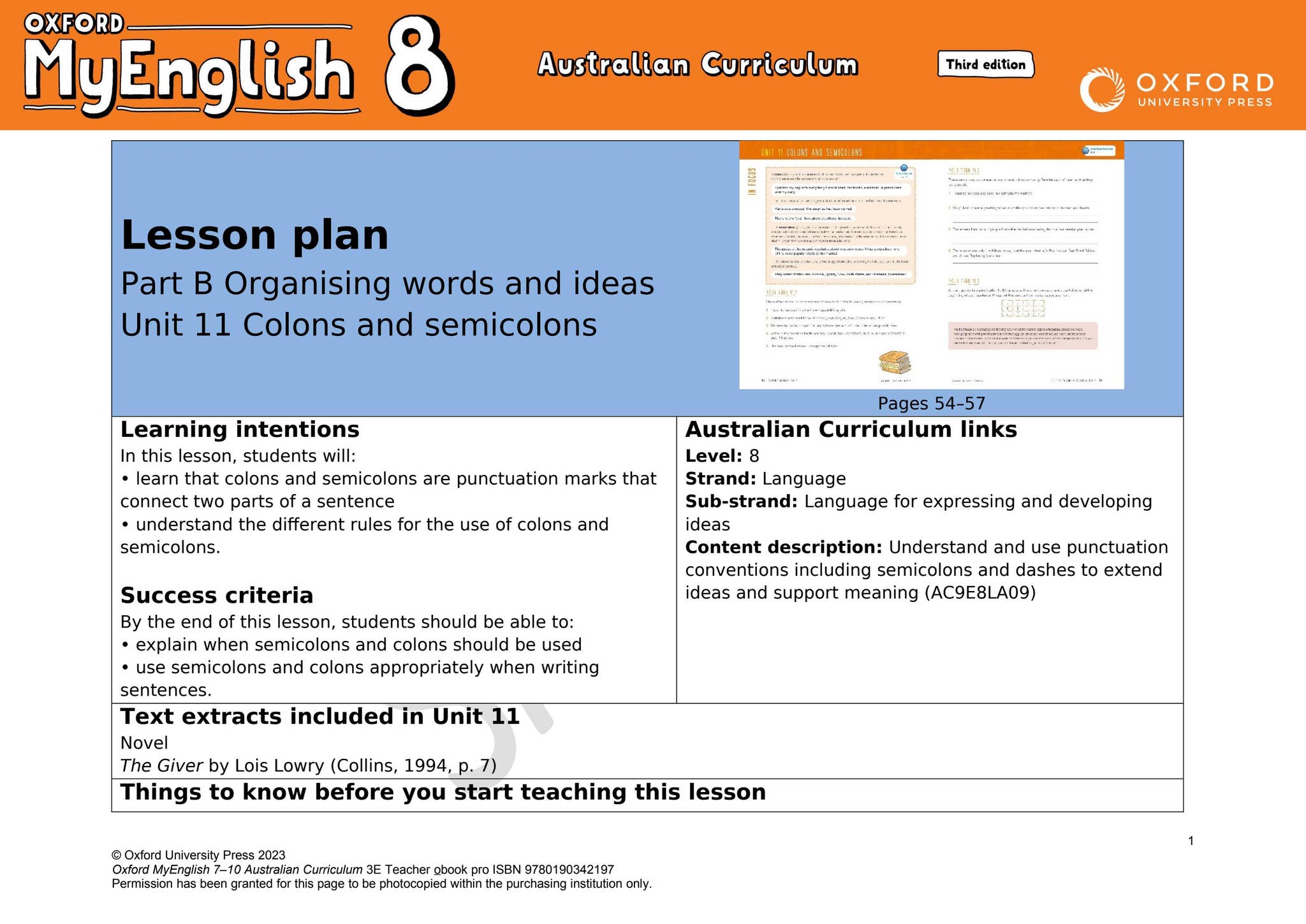 Oxford MyEnglish Year 8 Australian Curriculum sample lesson plan by ...