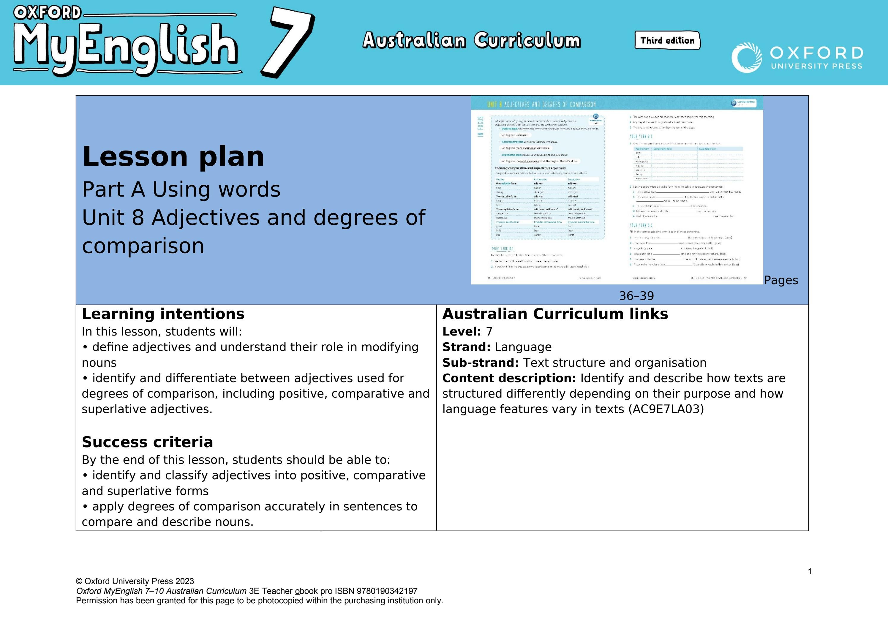 Oxford MyEnglish Year 7 Australian Curriculum sample lesson plan by ...