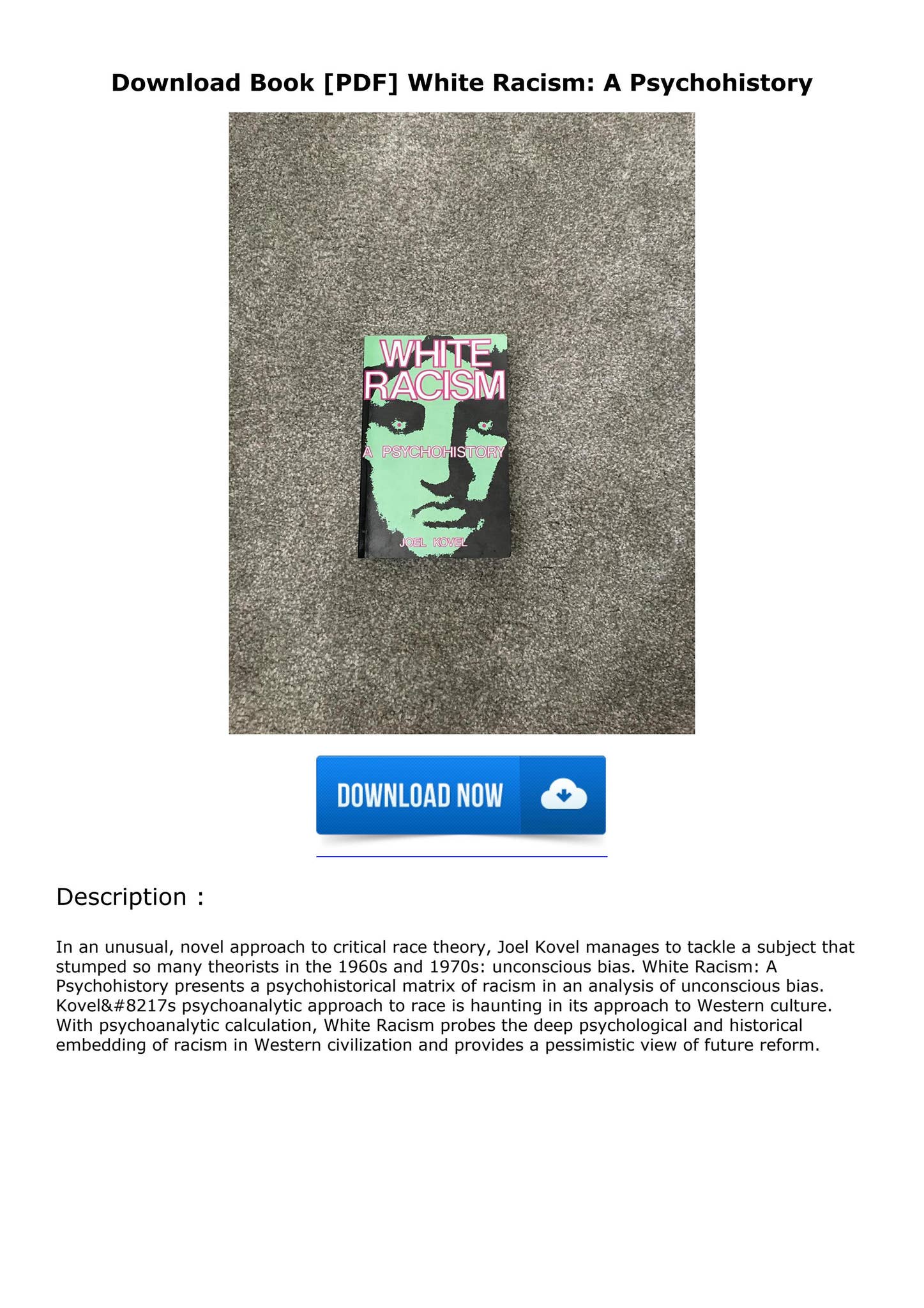 Download Book [PDF] White Racism: A Psychohistory by ameliescottawe - Issuu