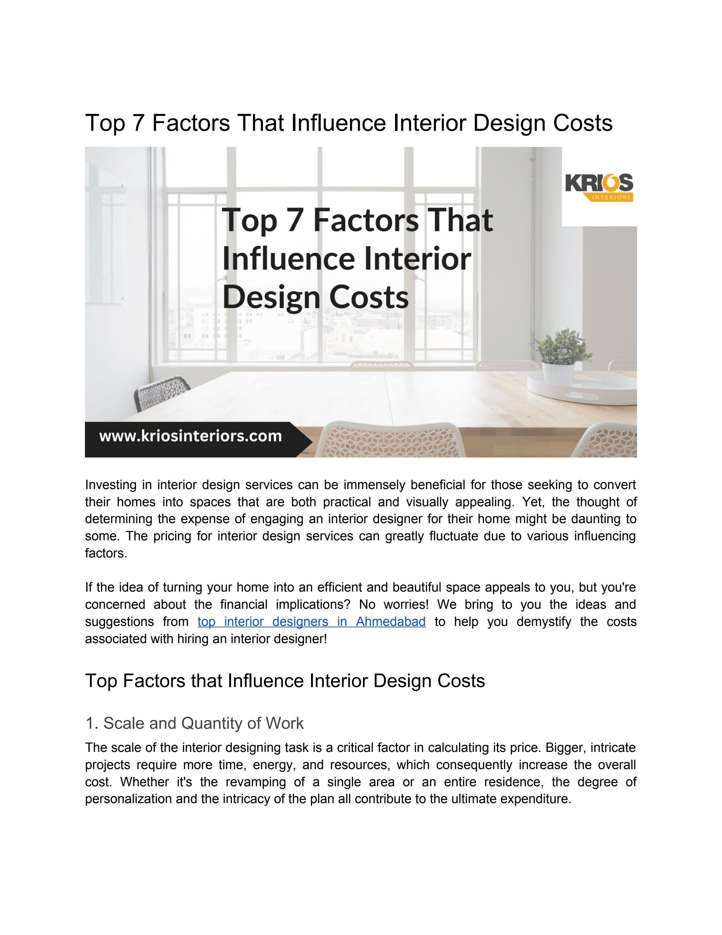 Top 7 Factors That Influence Interior Design Costs by kriosinteriors ...