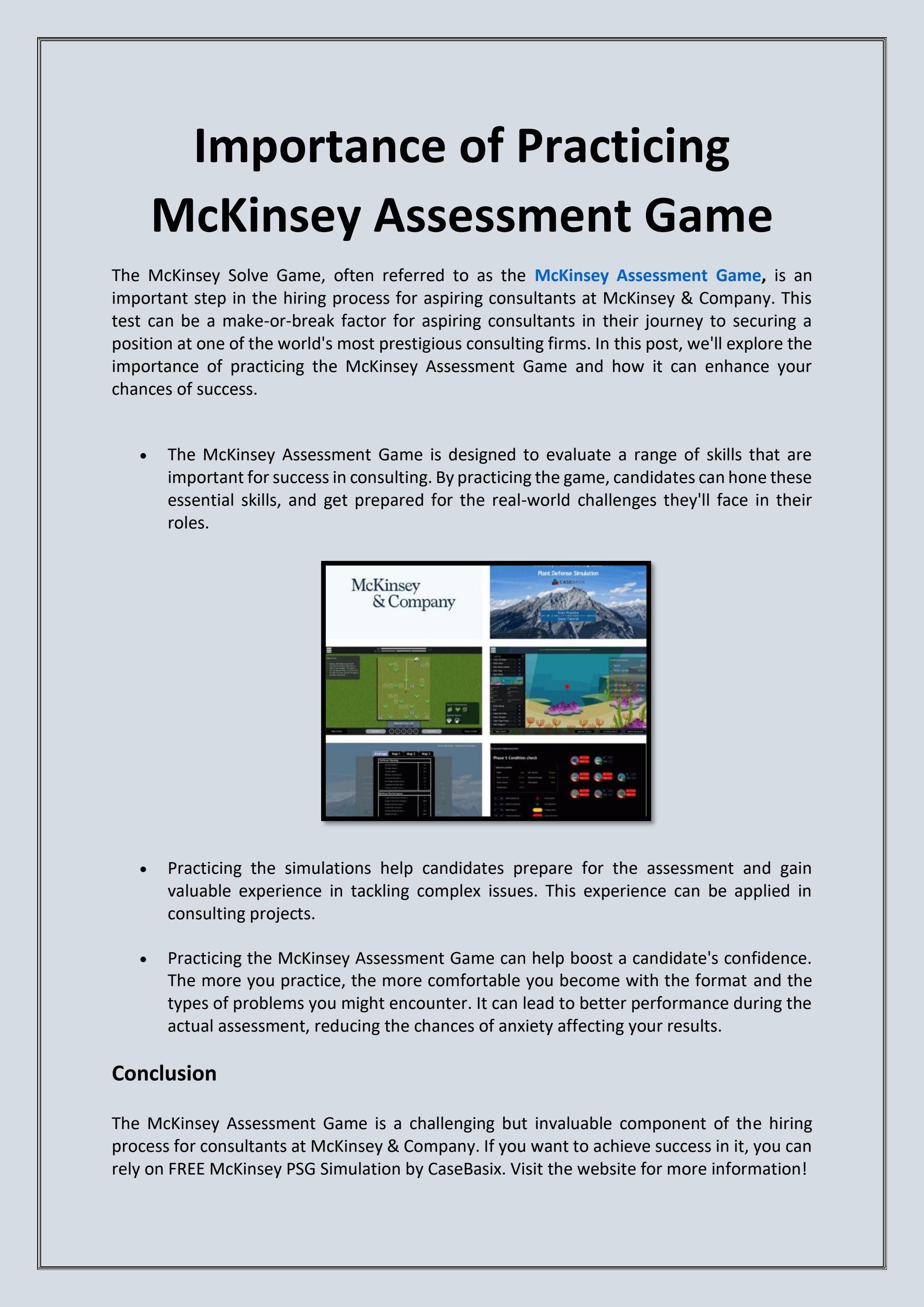 Importance of Practicing McKinsey Assessment Game by Casebasix - Issuu