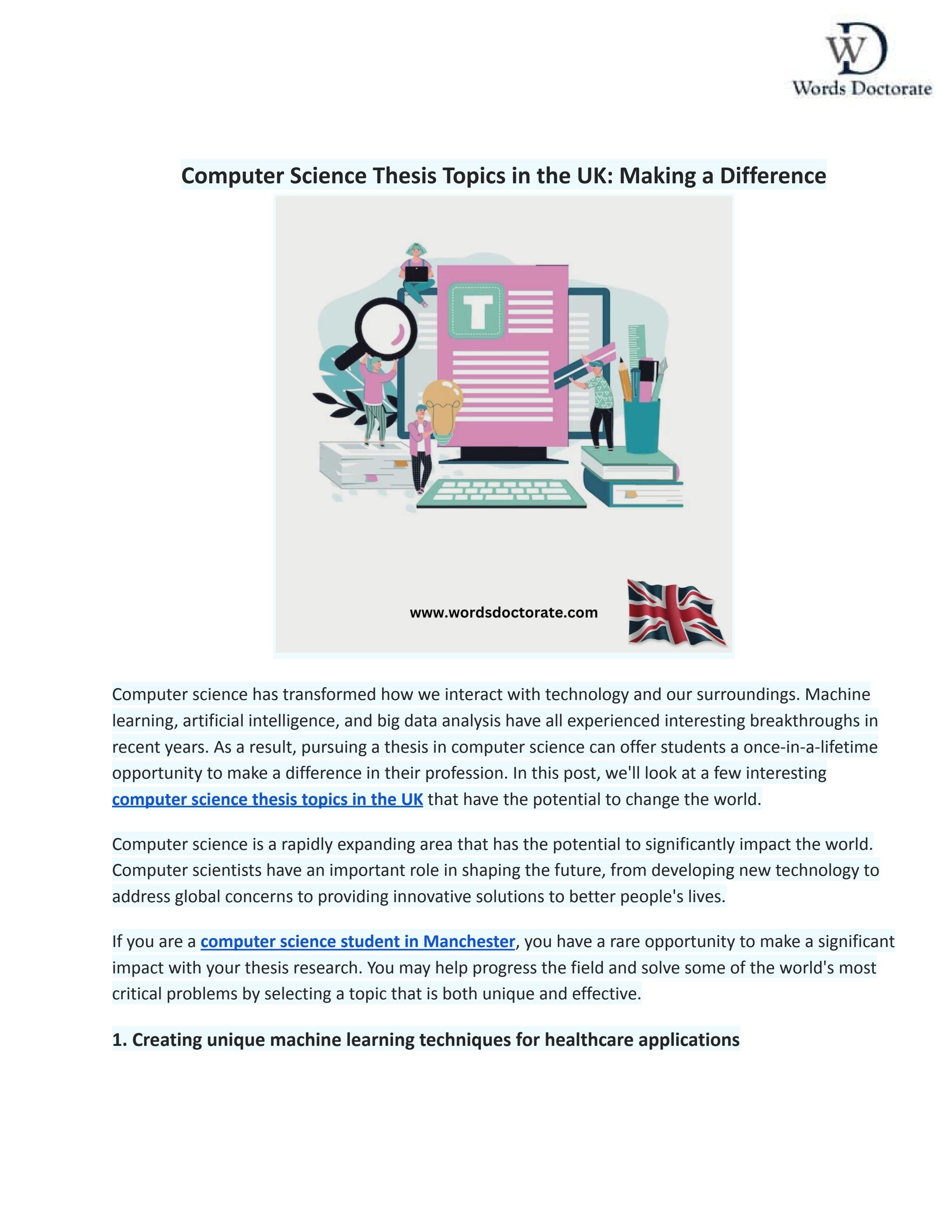 Computer Science Thesis Topics In The UK Making A Difference By