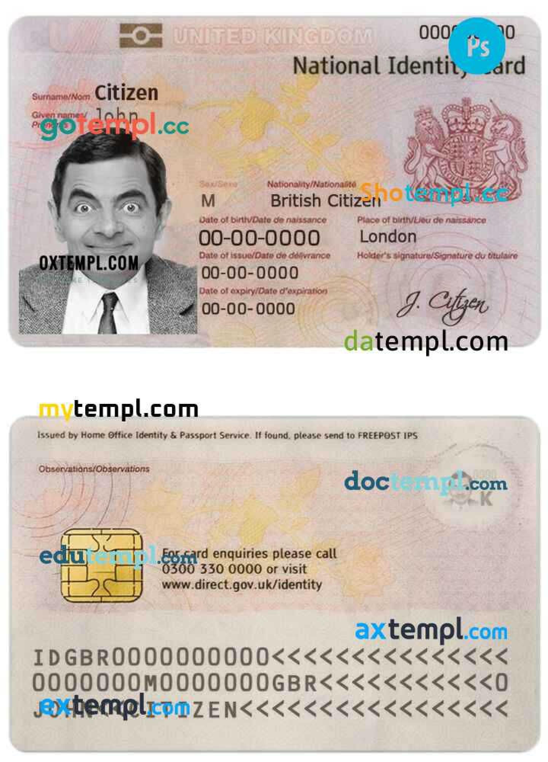 United Kingdom ID Identity Card Template In PSD Format By Doctemplcc