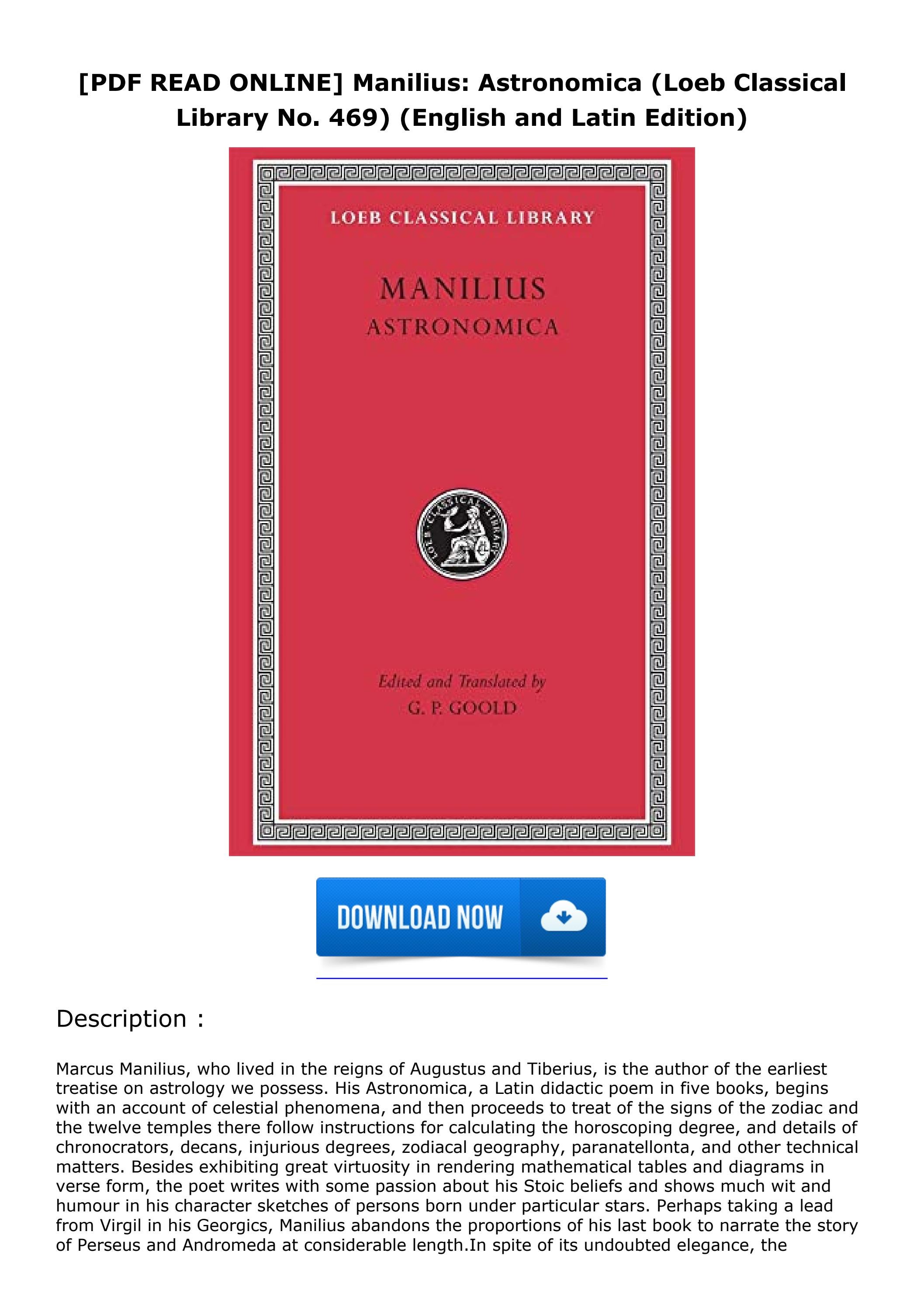 [PDF READ ONLINE] Manilius: Astronomica (Loeb Classical Library No. 469 ...