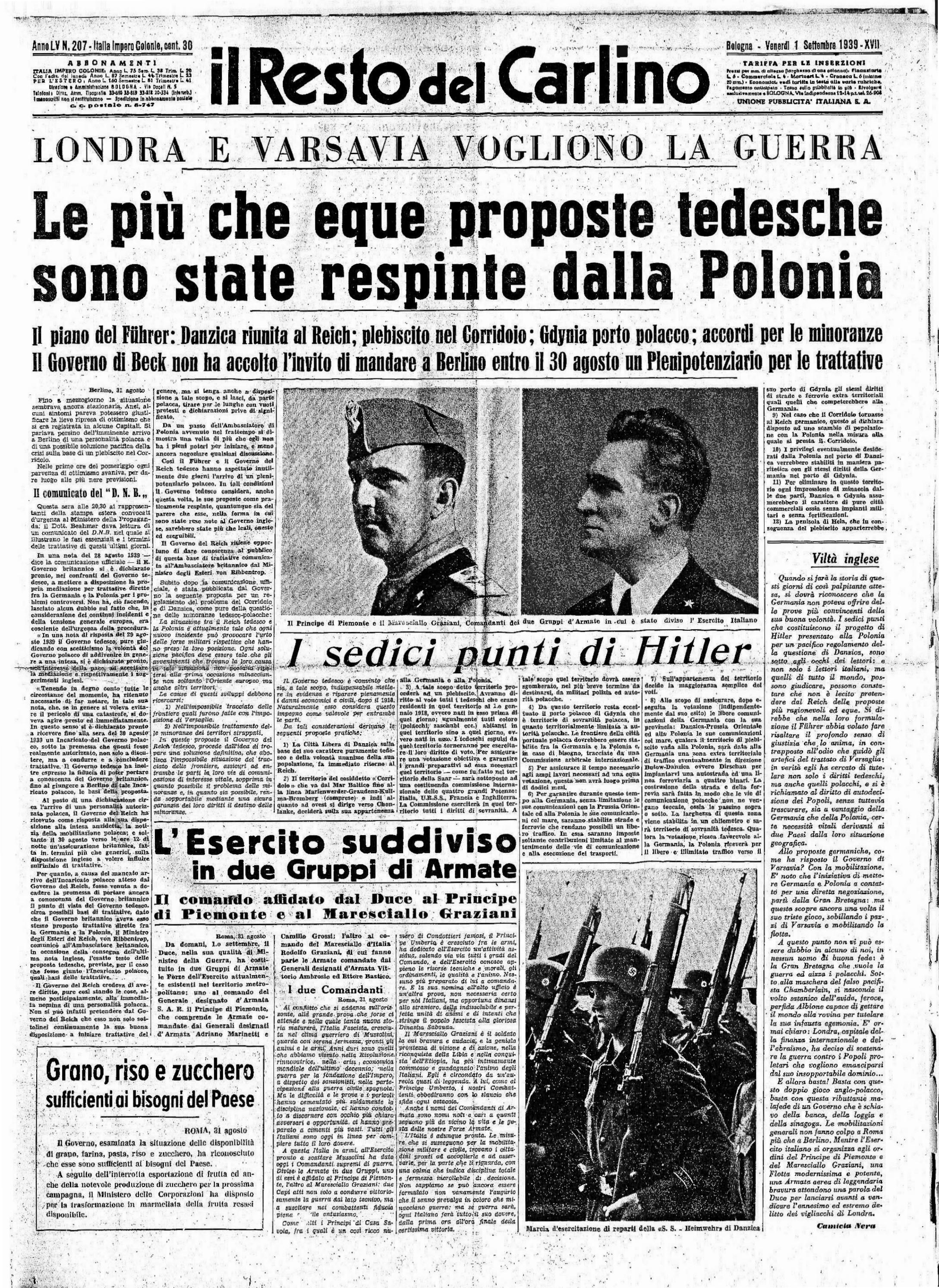 Il Resto del Carlino 1 09 1939 by Biblioteca Militare - Issuu