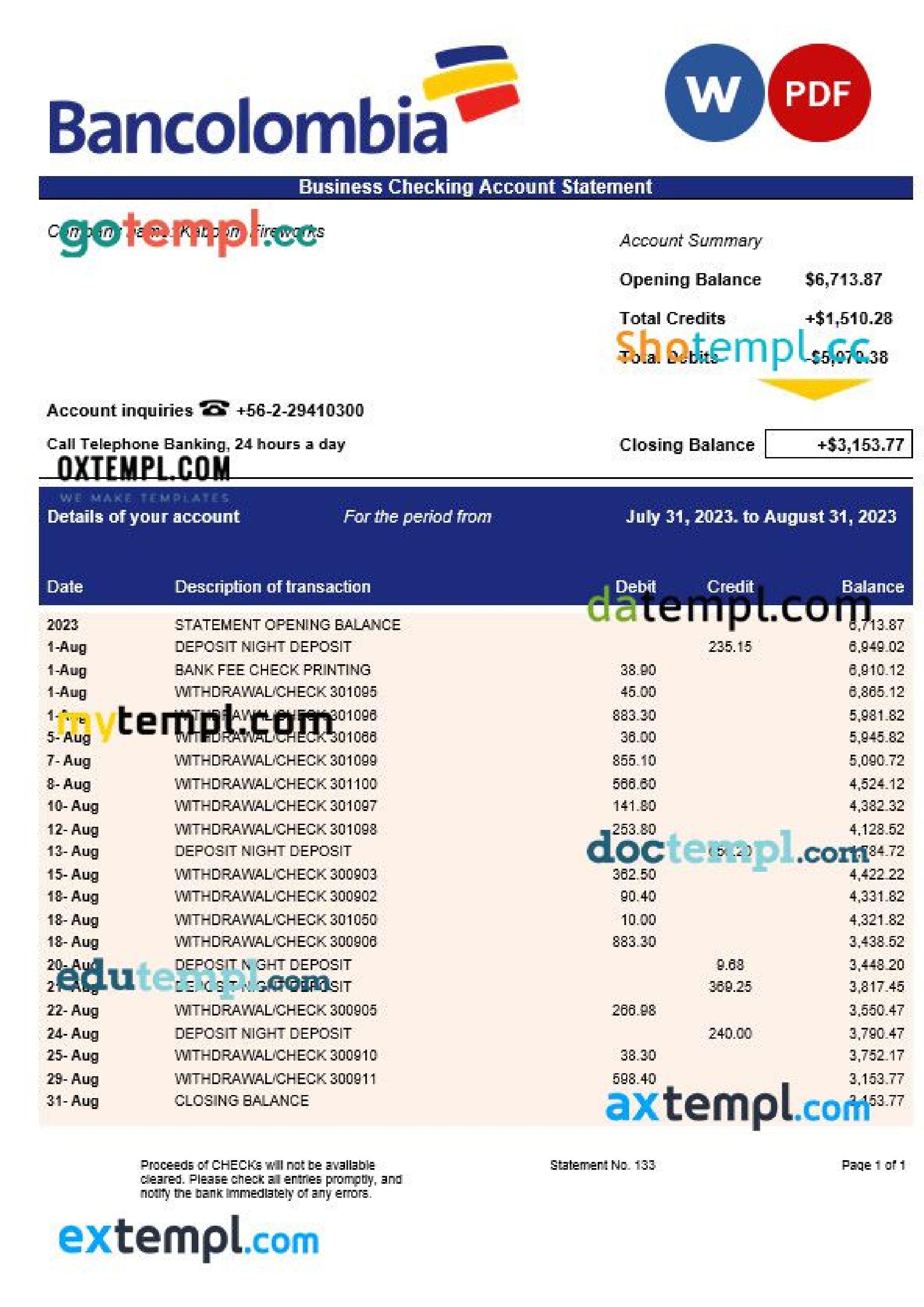 Bancolombia Bank firm statement Word and PDF template go by Gotemply - Issuu