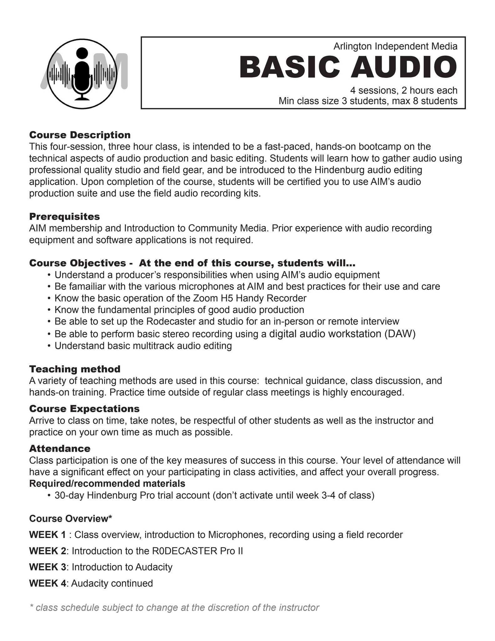 AIM Basic Audio - Syllabus by Steven Burgoon - Issuu