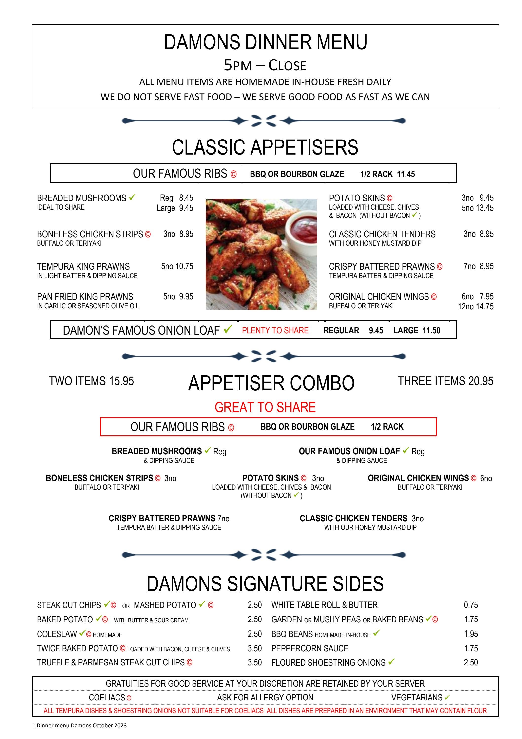Damons - Dinner Menu by PaulStafford - Issuu
