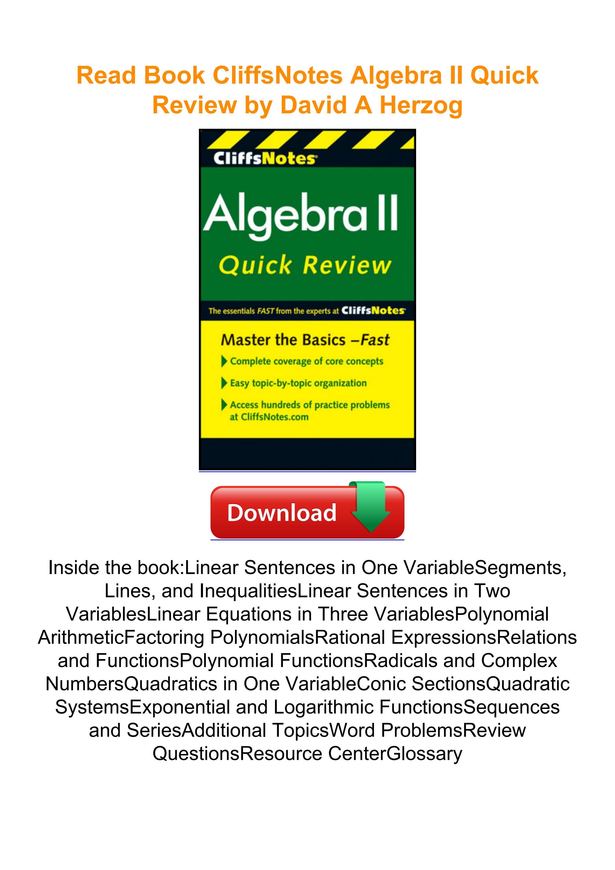 Read Book CliffsNotes Algebra II Quick Review by David A Herzog by ...