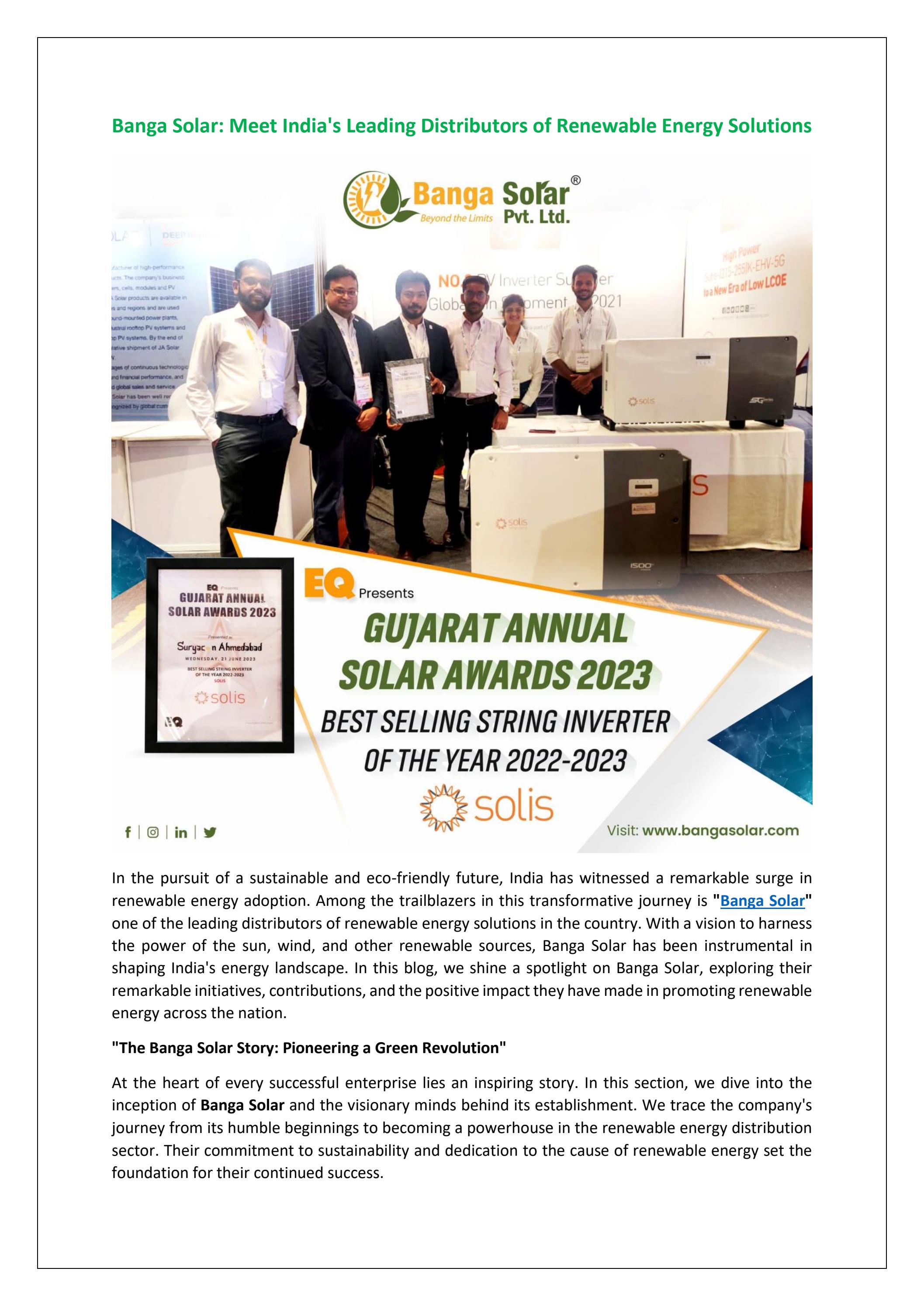 Banga Solar: Meet India's Leading Distributors of Renewable Energy Solutions by Banga Solar - Issuu