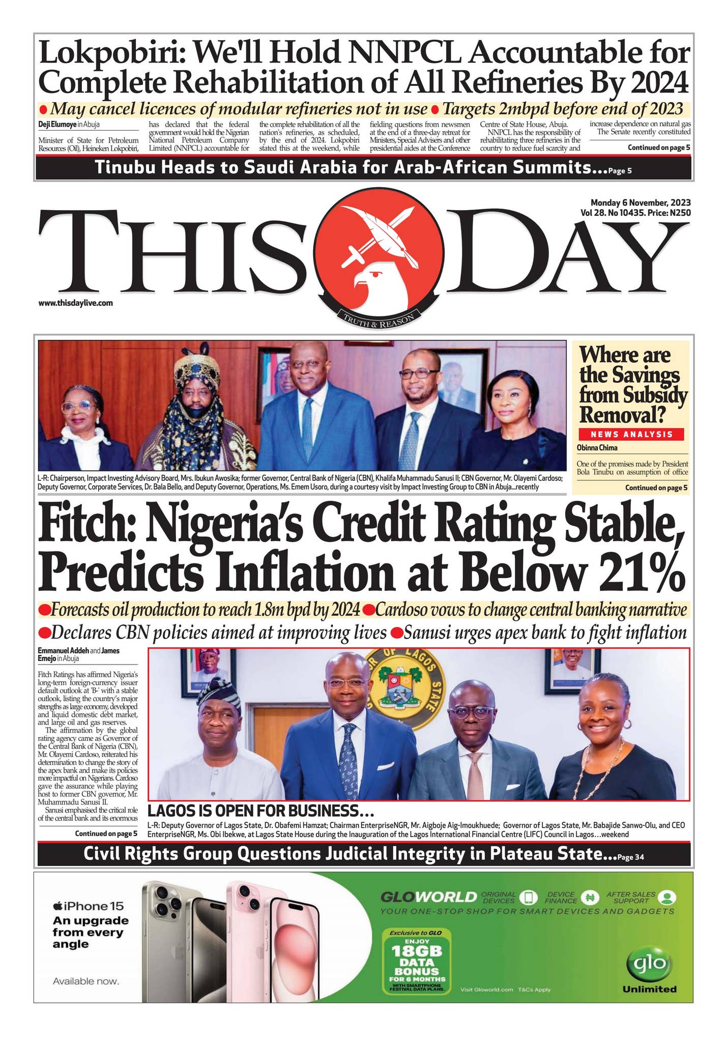 MONDAY 6TH NOVEMBER 2023 by THISDAY Newspapers Ltd - Issuu