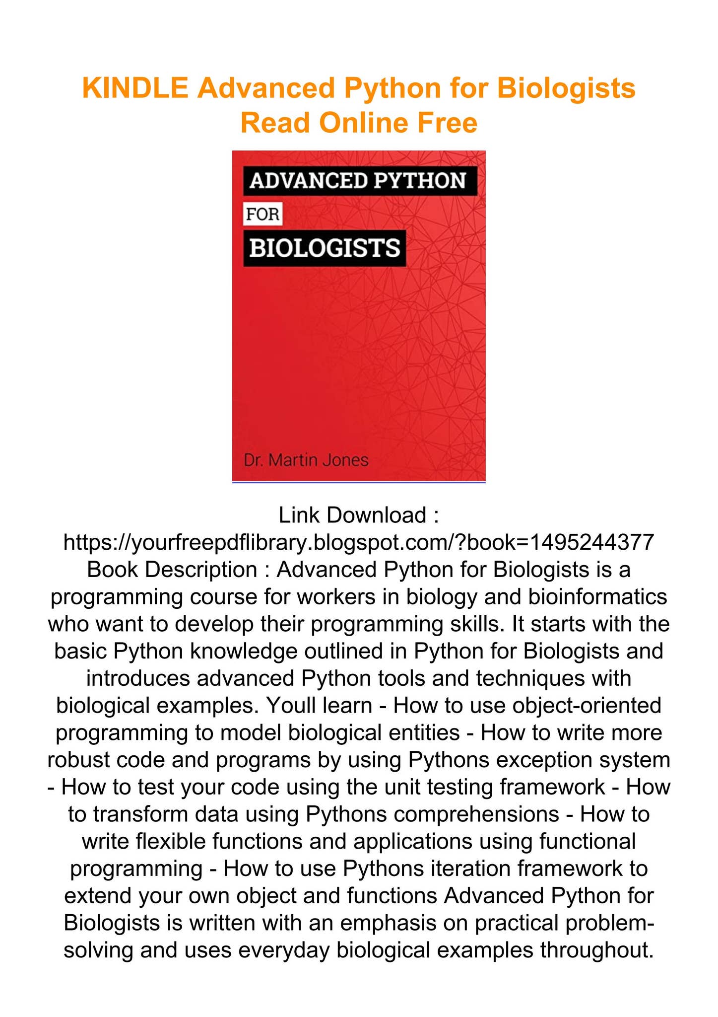 KINDLE Advanced Python for Biologists Read Online Free by Kintul Memau ...
