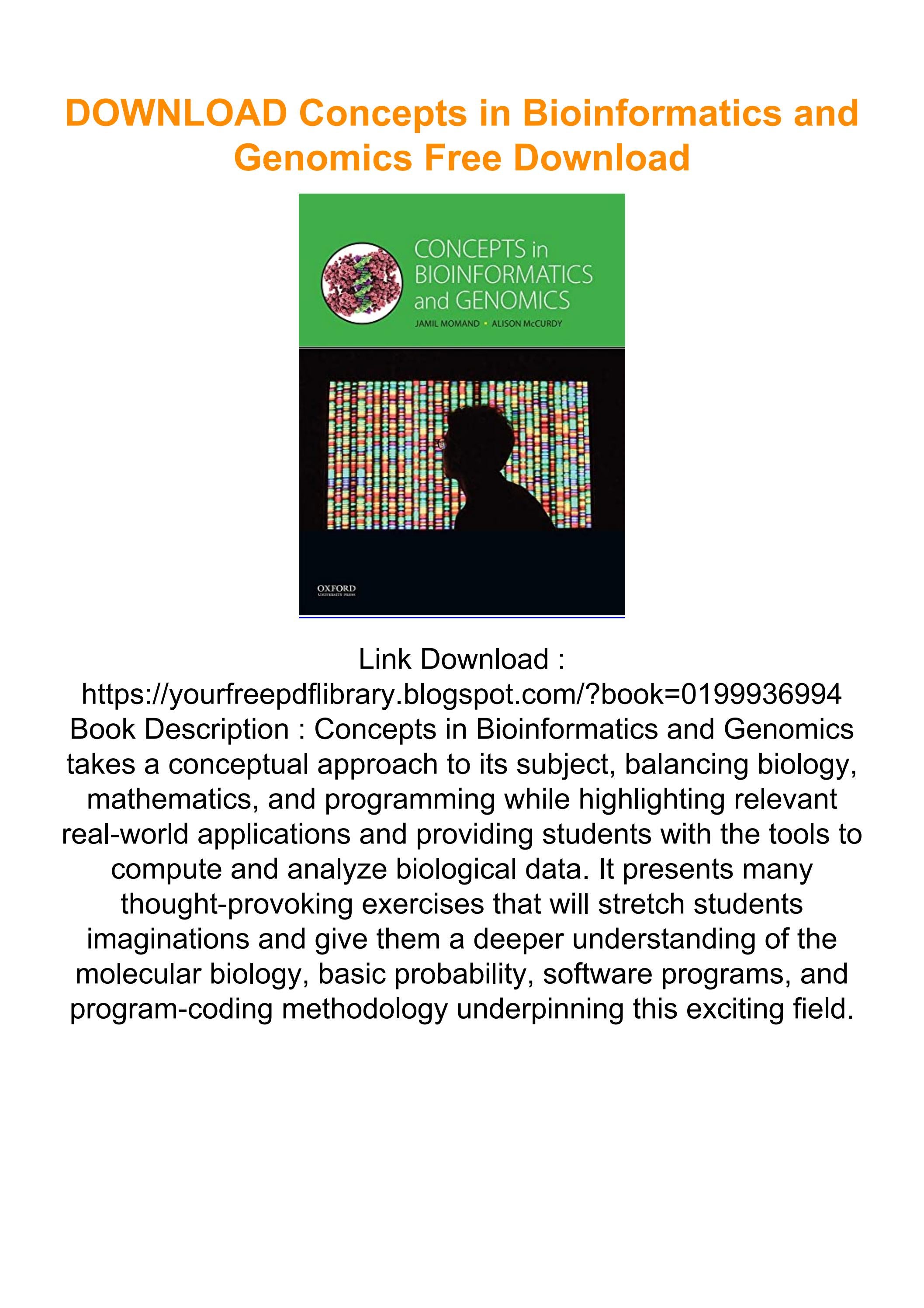 DOWNLOAD Concepts in Bioinformatics and Genomics Free Download by susi ... DOWNLOAD Concepts in Bioinformatics and Genomics Free Download by susi ...
