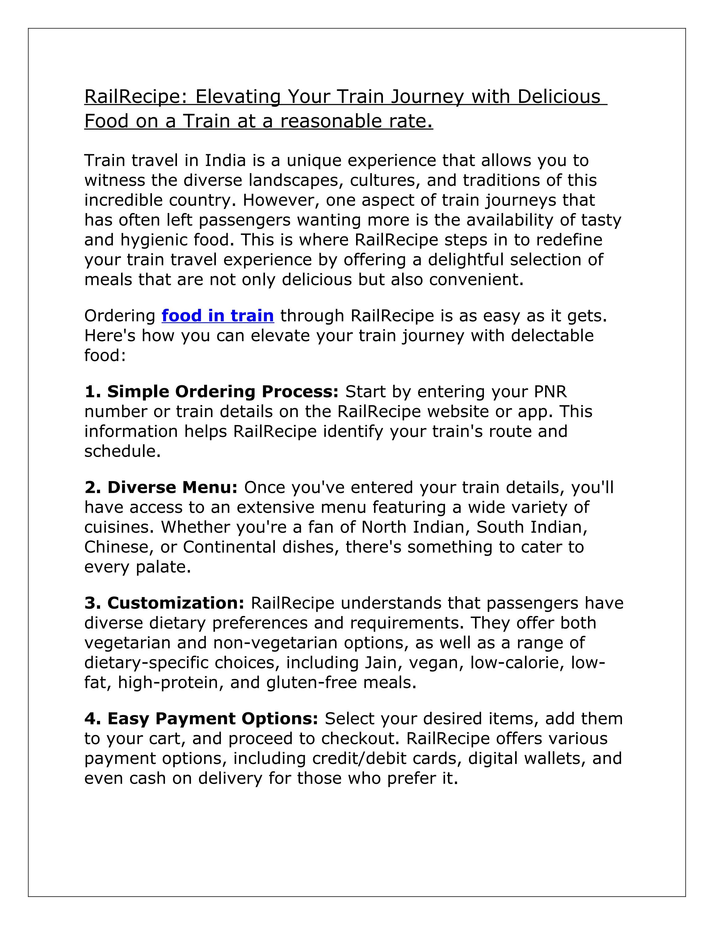 RailRecipe: Elevating Your Train Journey with Delicious Food on a Train ...