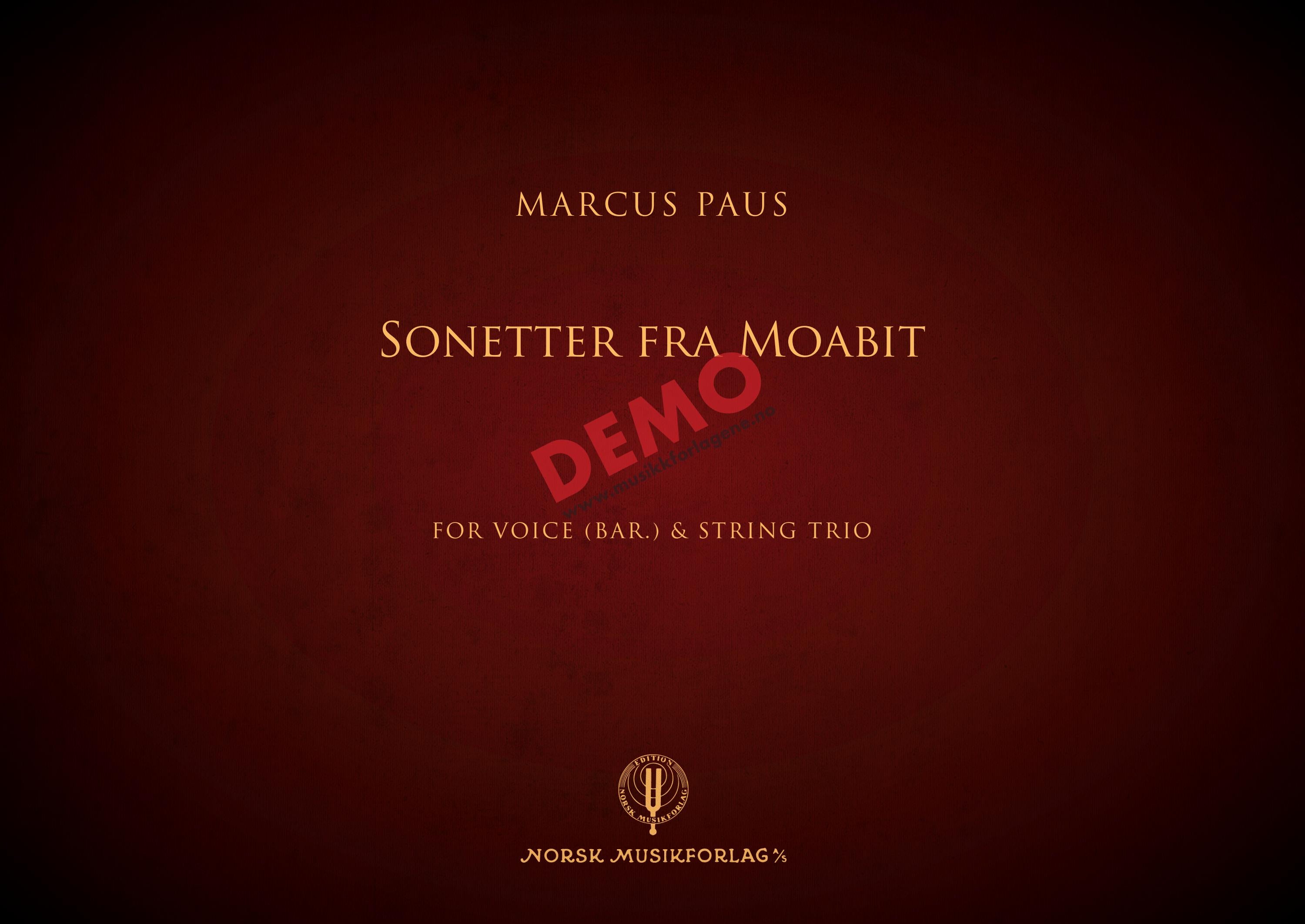 MARCUS PAUS: Sonetter fra Moabit by Musikkforlagene - Issuu
