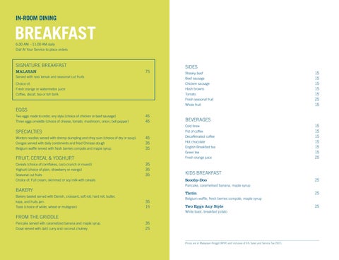 Menu: In-Room Dining by Four Points by Sheraton Kuala Lumpur, City ...