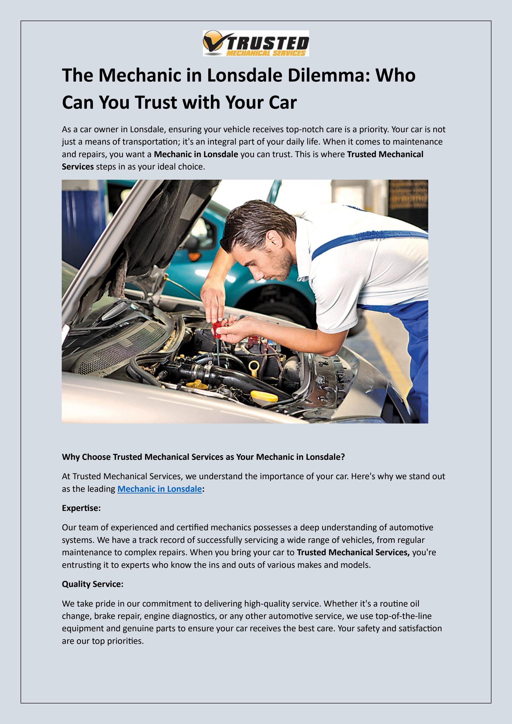 The Mechanic in Lonsdale Dilemma: Who Can You Trust with Your Car by ...
