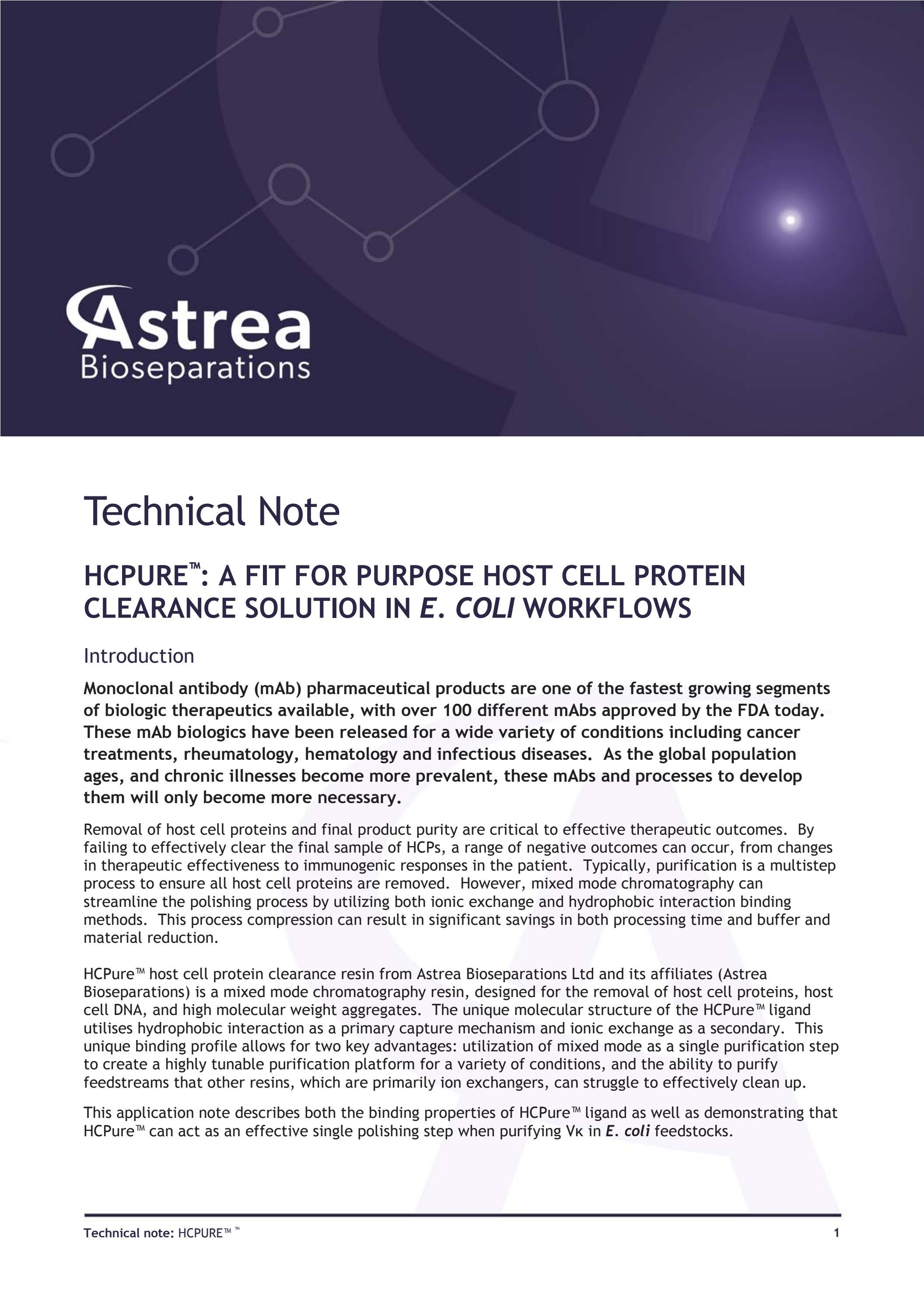 HCPure™: A fit for purpose host cell protein clearance solution in E ...