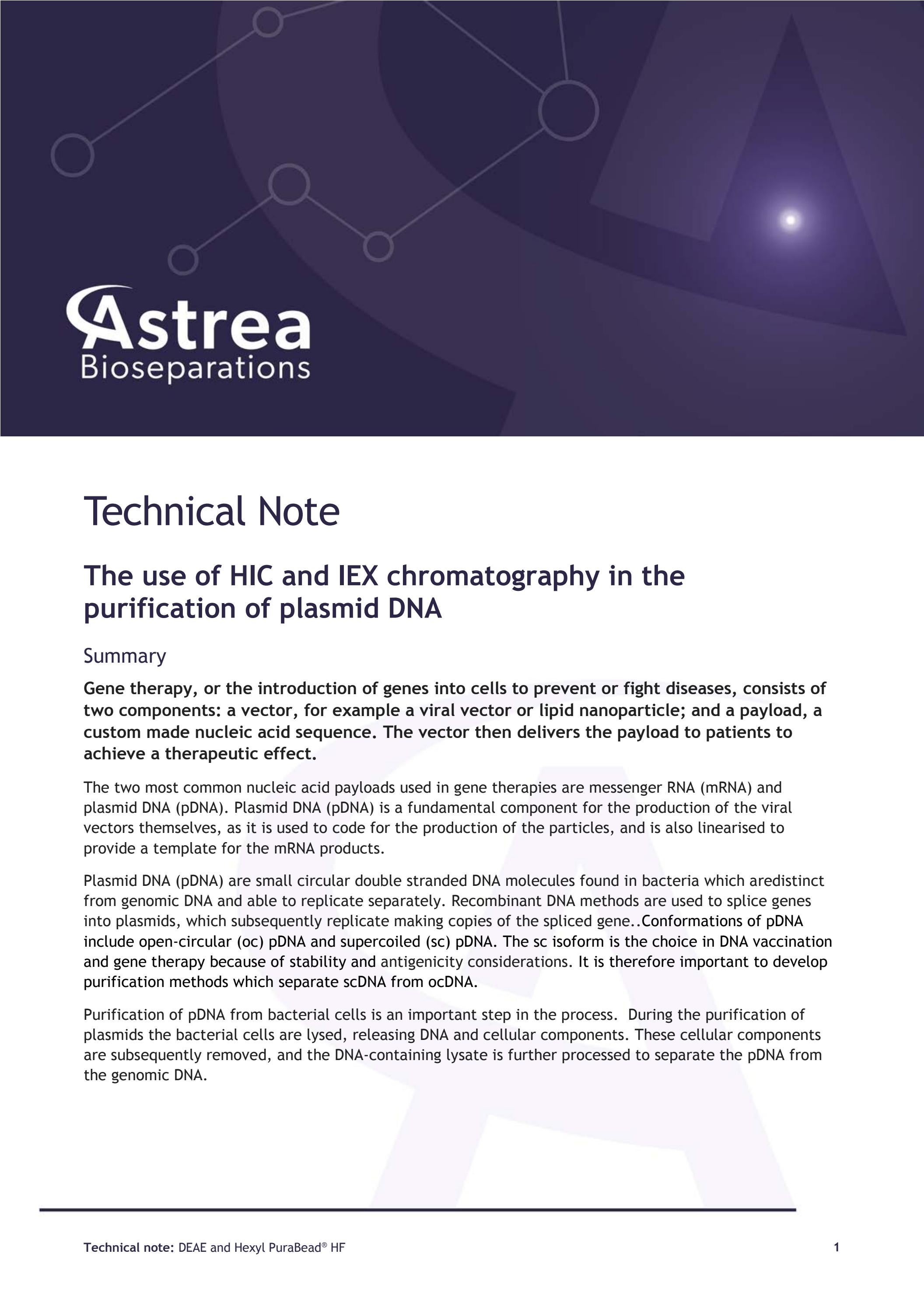 The use of HIC and IEX chromatography in the purification of plasmid ...