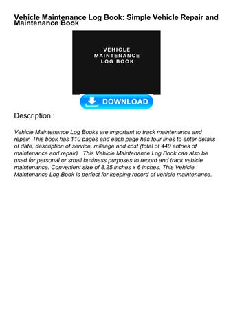 Read ebook [PDF] Vehicle Maintenance Log Book: Simple Vehicle Repair ...