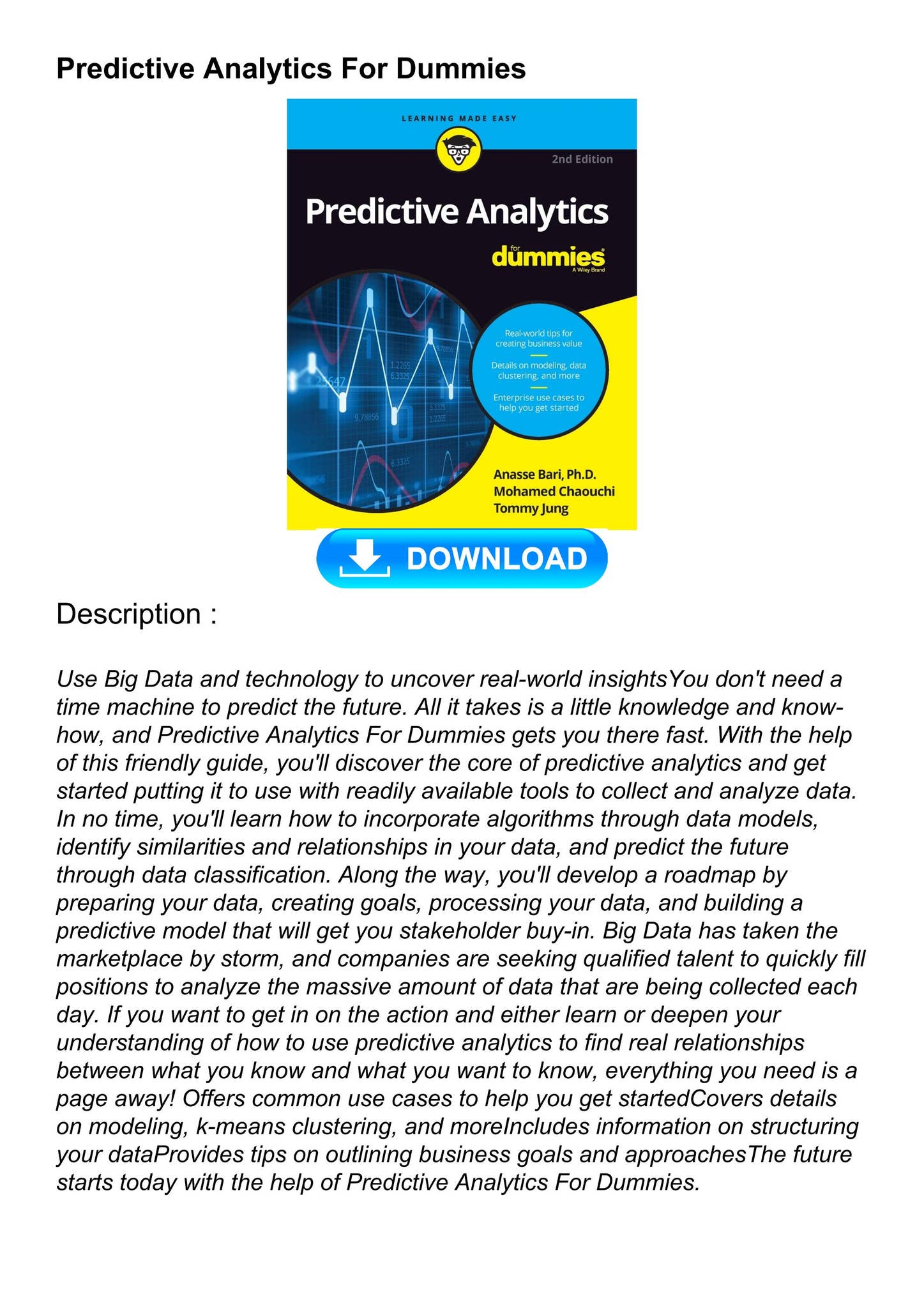 Read ebook [PDF] Predictive Analytics For Dummies by rayoadighae - Issuu