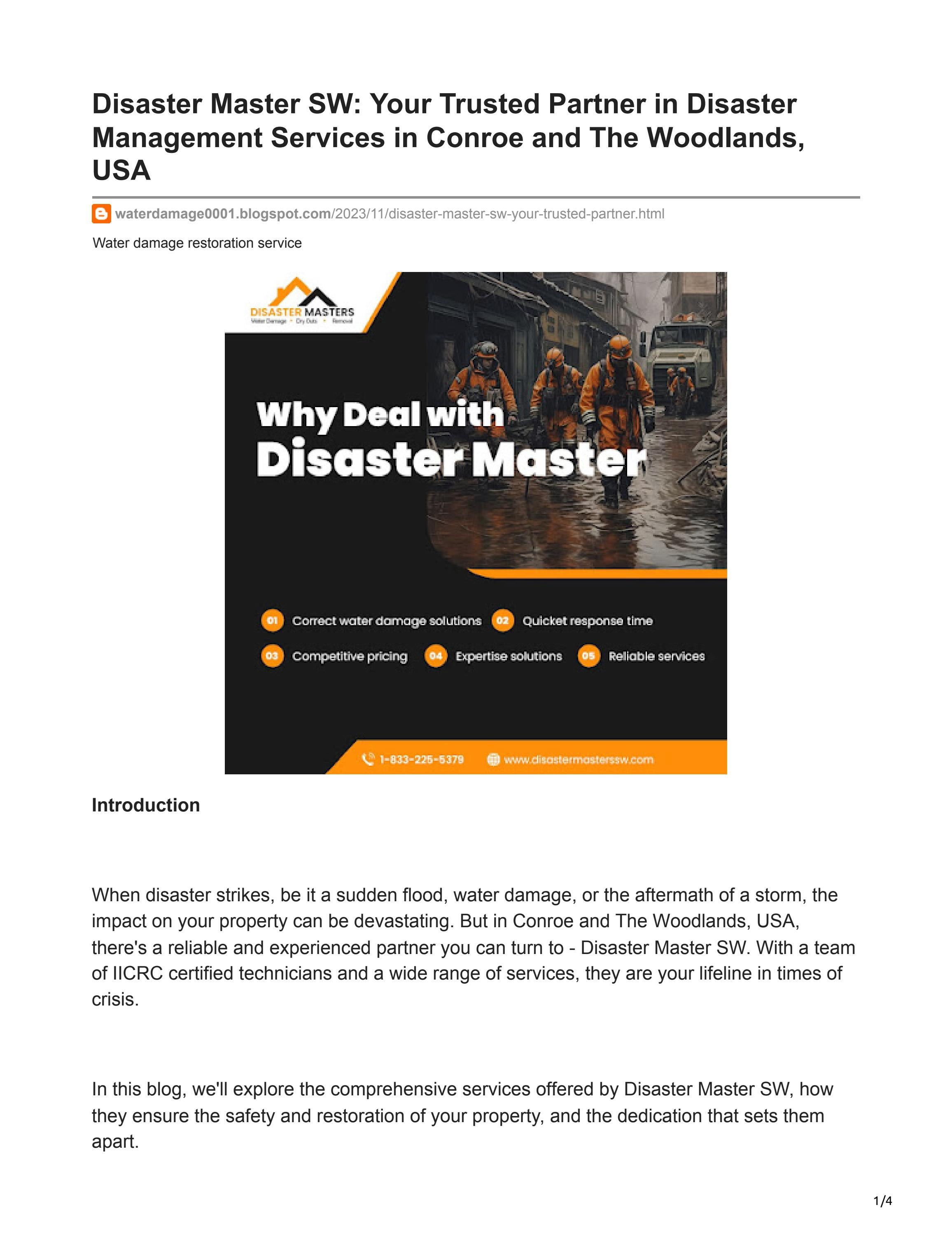 Disaster Master SW: Your Trusted Partner in Disaster Management Services in Conroe and The ...