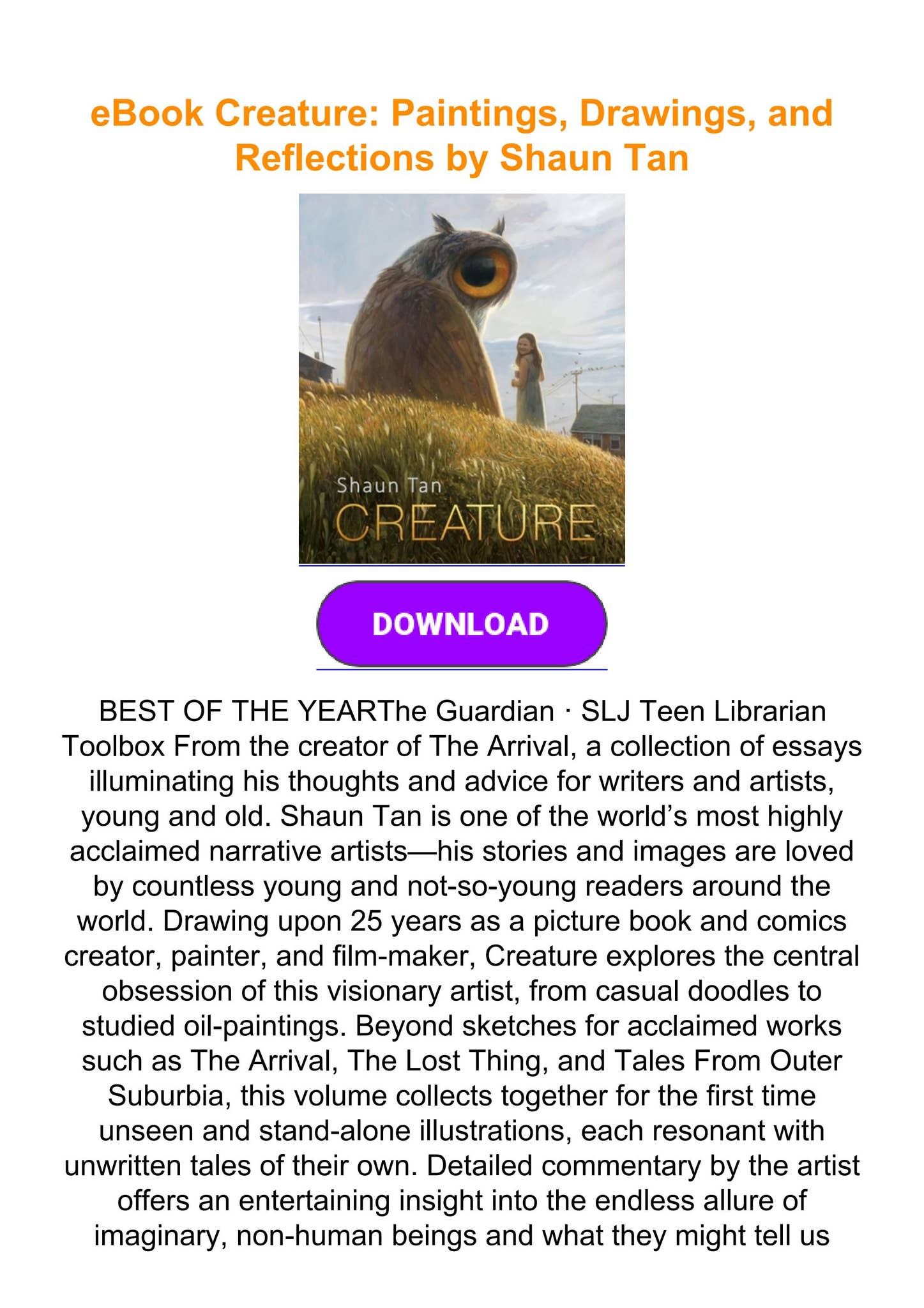 eBook Creature: Paintings, Drawings, and Reflections by Shaun Tan by ...