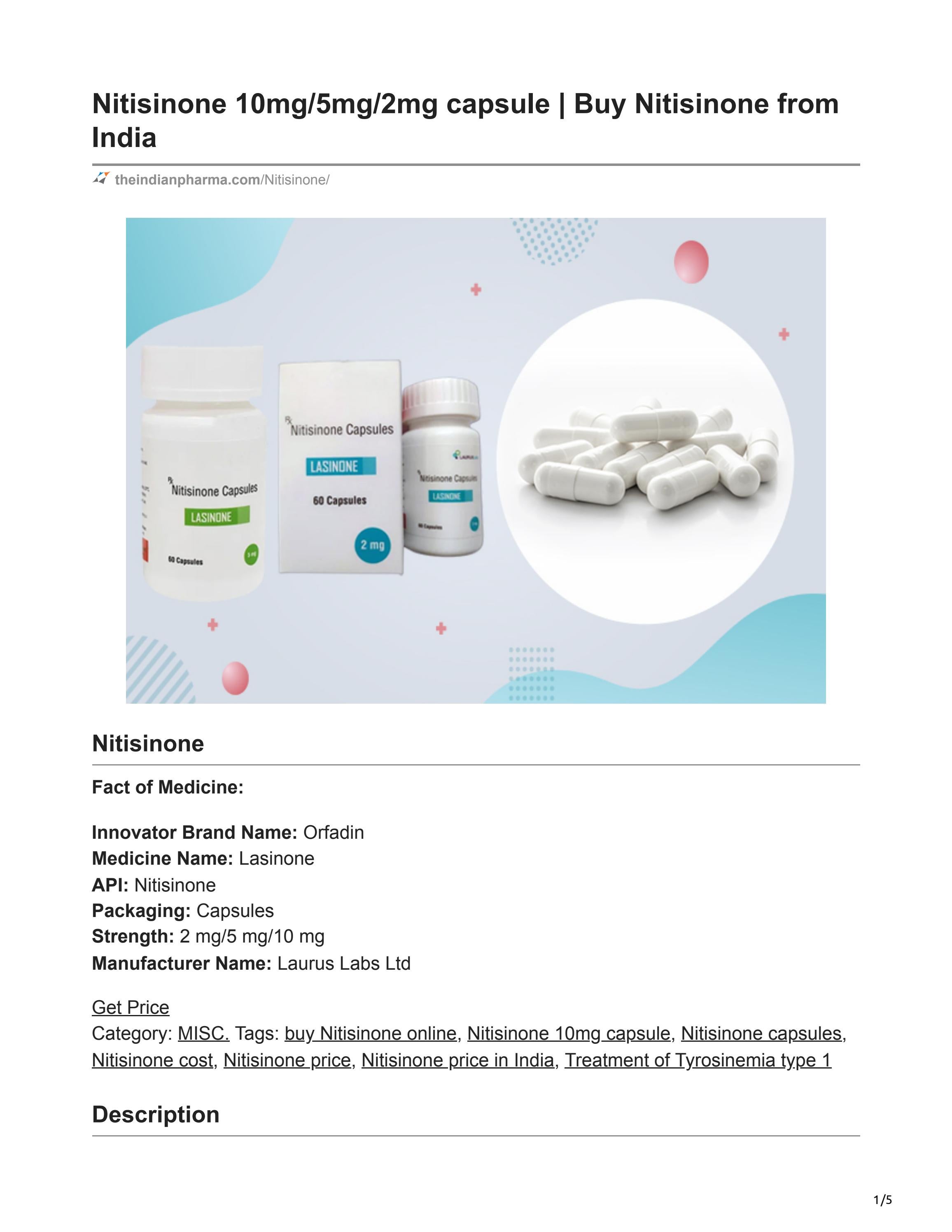 Nitisinone 10mg/5mg/2mg capsule | Buy Nitisinone from India by The ...