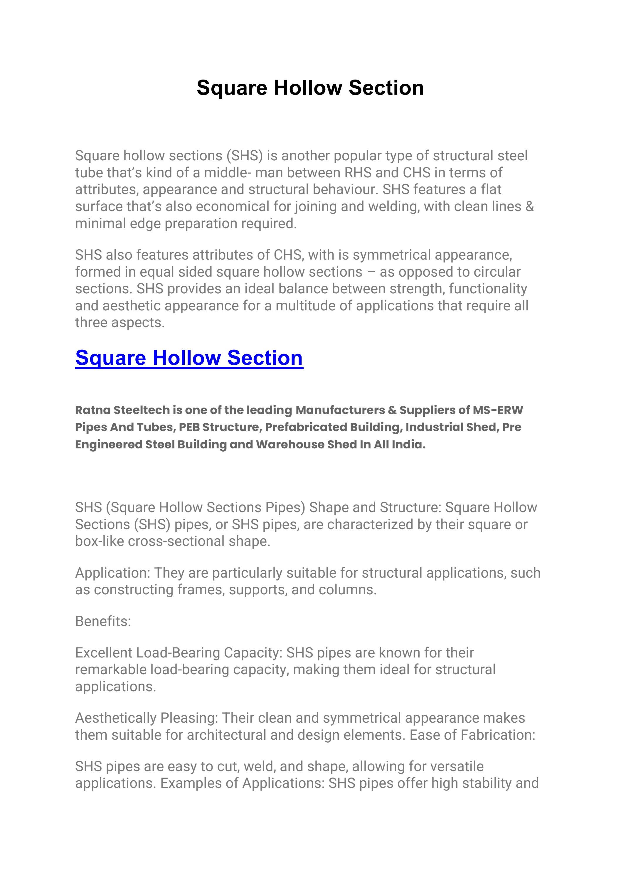 Square Hollow Sections (SHS) | in Structural Engineering by ...