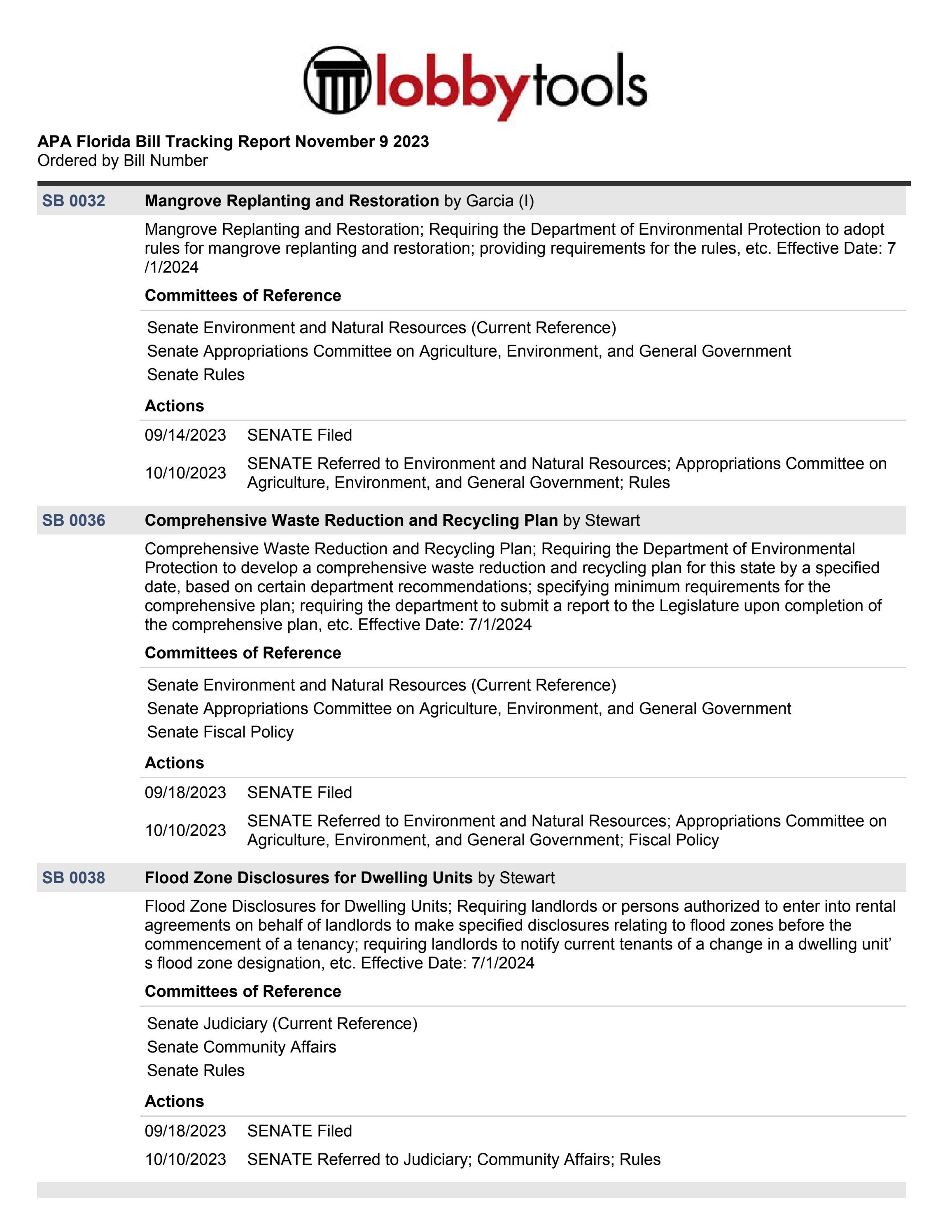 Bill Tracking Report | Nov. 9, 2023 by APA Florida - Issuu