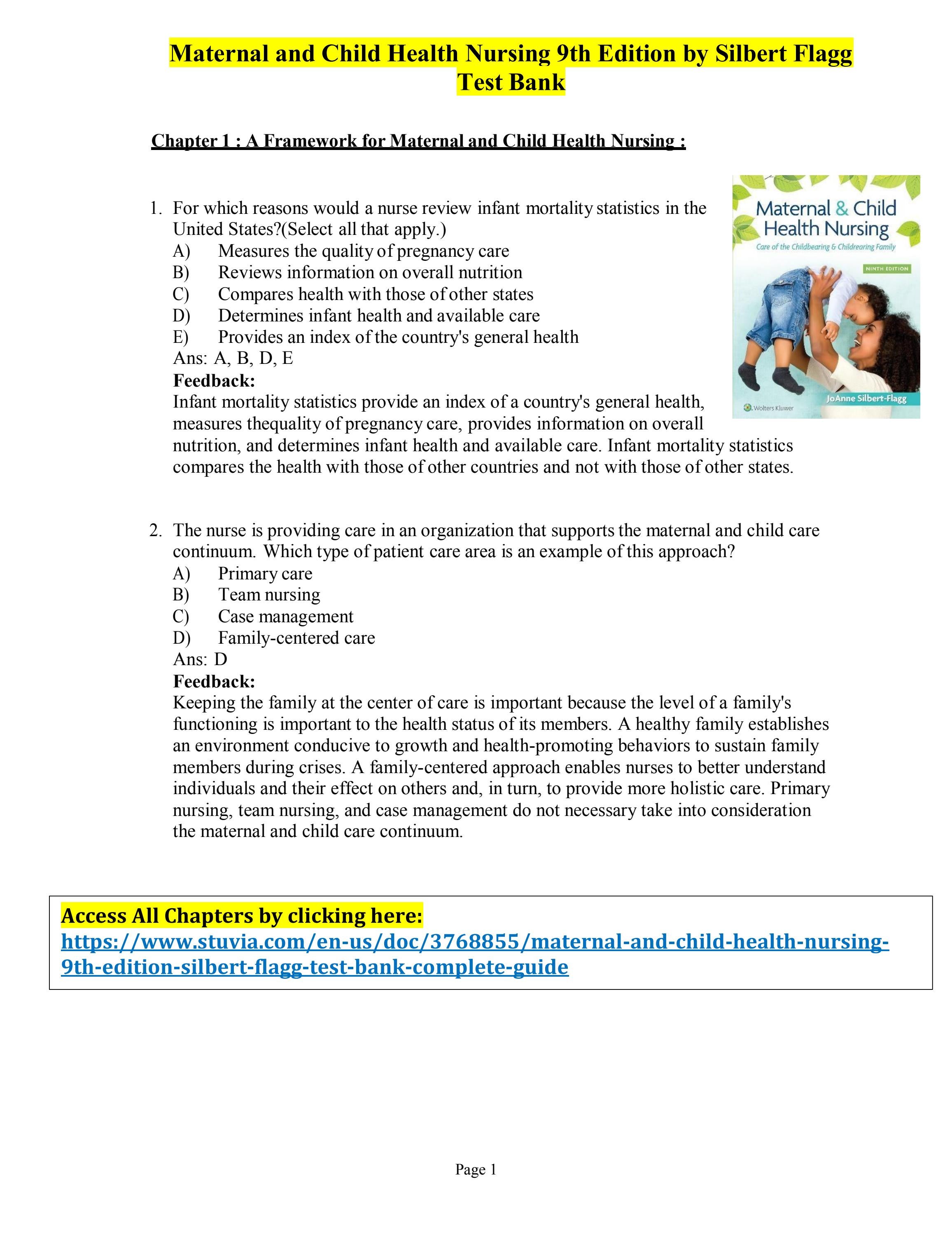 Test Bank For Maternal and Child Health Nursing 9th Edition by Silbert ...