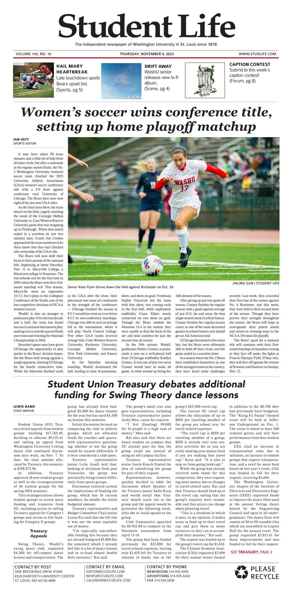 November 9, 2023 Student Life Newspaper, Washington University in St ...