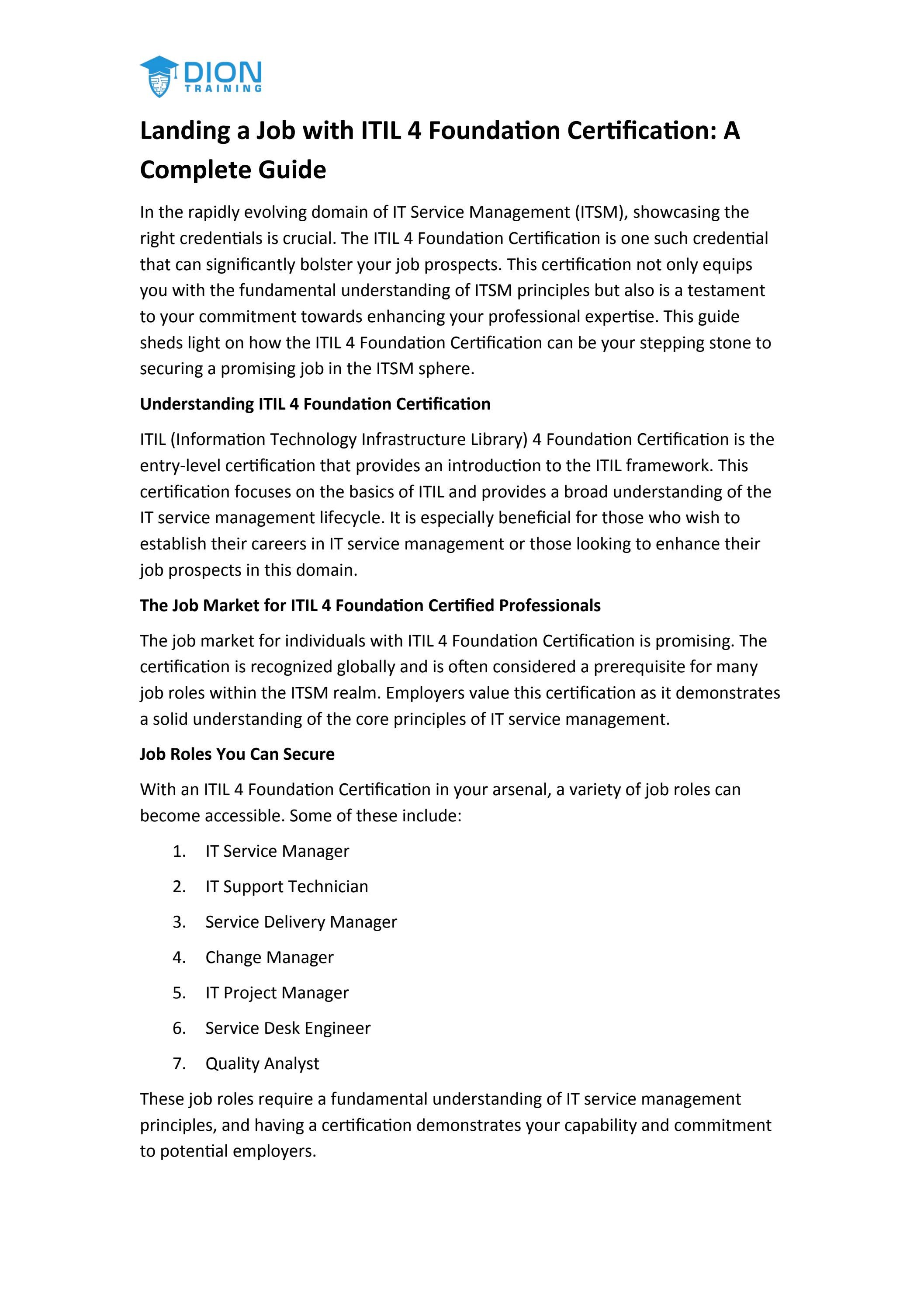 Landing a Job with ITIL 4 Foundation Certification: A Complete Guide by ...