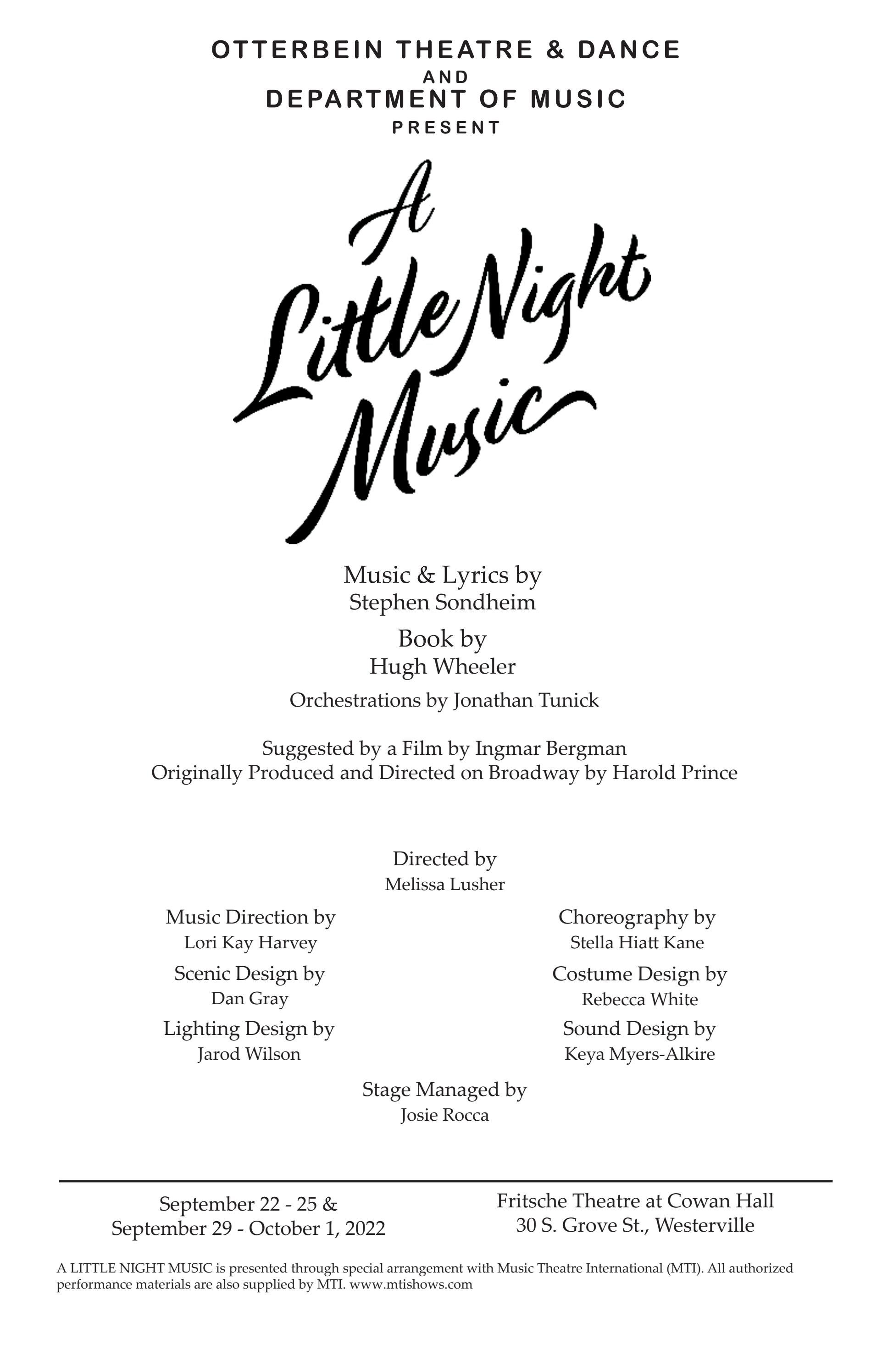 A Little Night Music Program by Otterbein University - Issuu