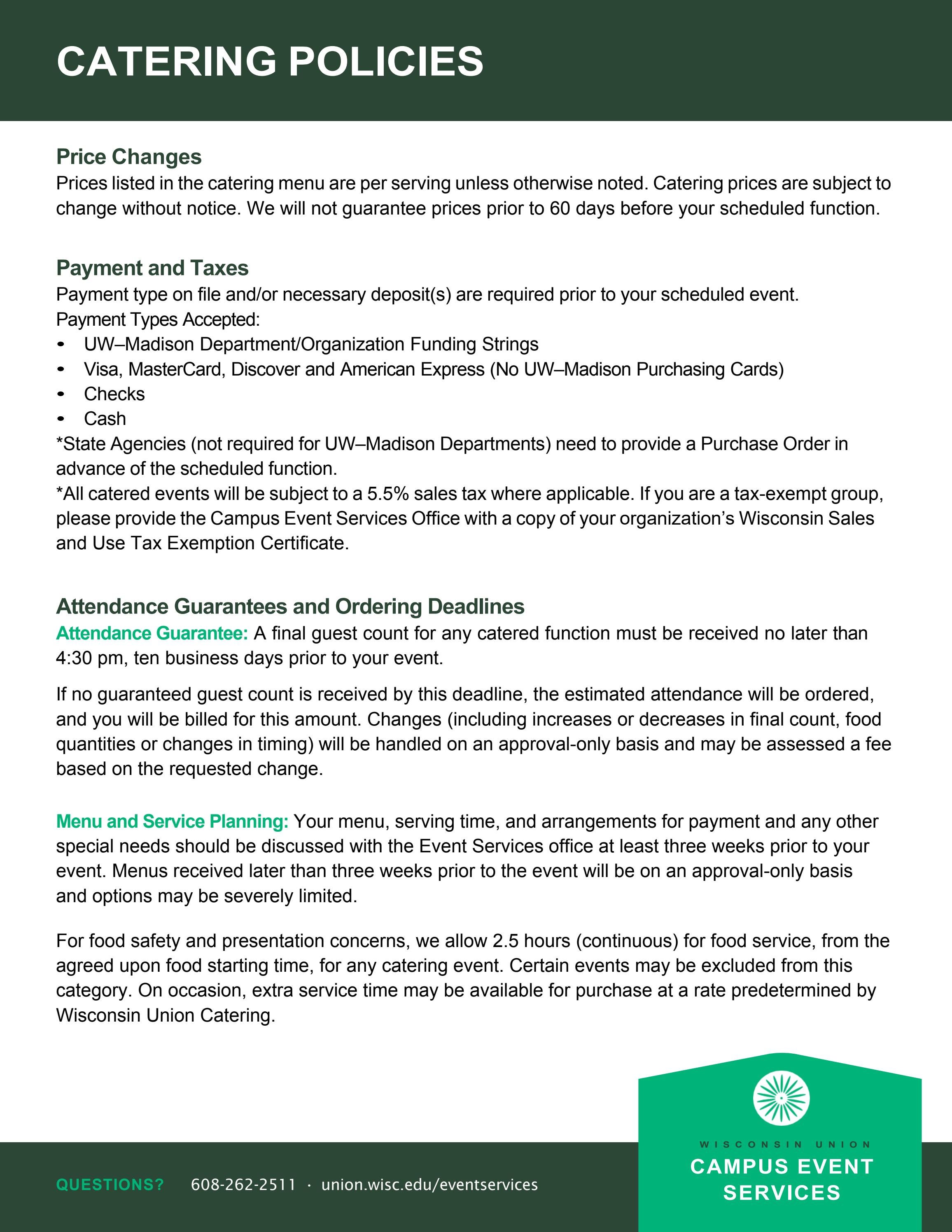 CAT Catering Policies 2024 by Wisconsin Union - Issuu