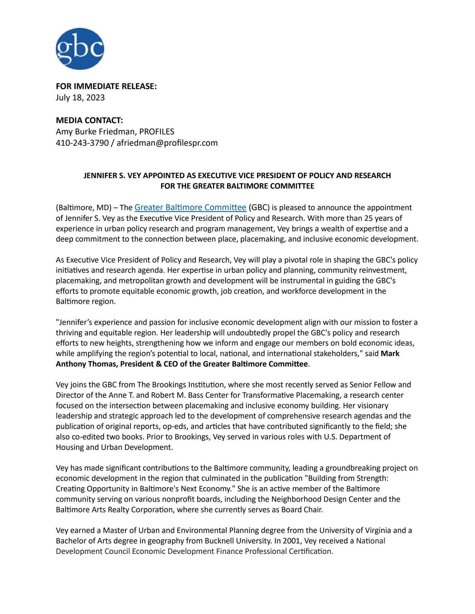 GBC Appoints Jennifer Vey as Executive Vice President of Policy and ...