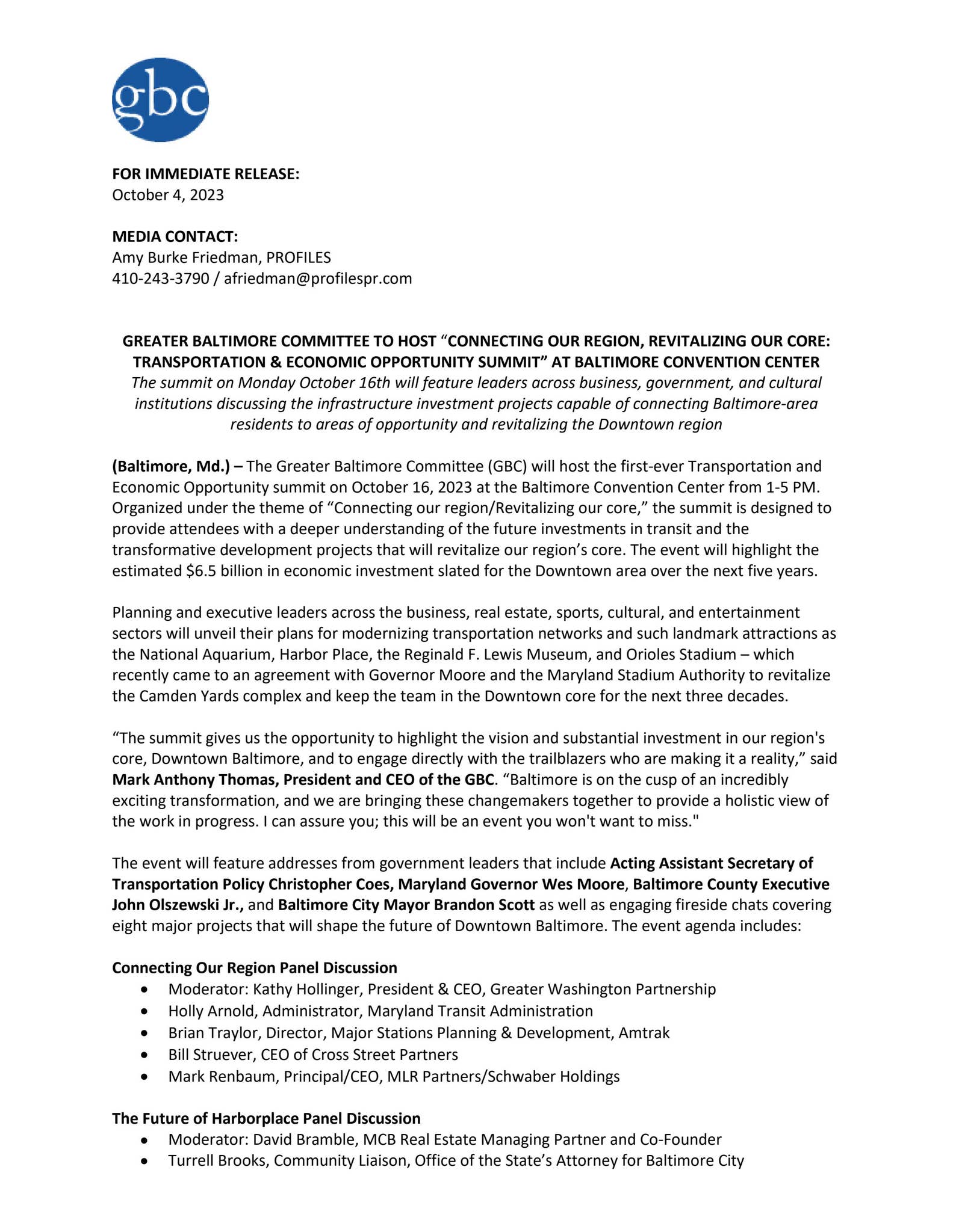 GBC Hosts Transportation & Economic Opportunity Summit at Baltimore ...
