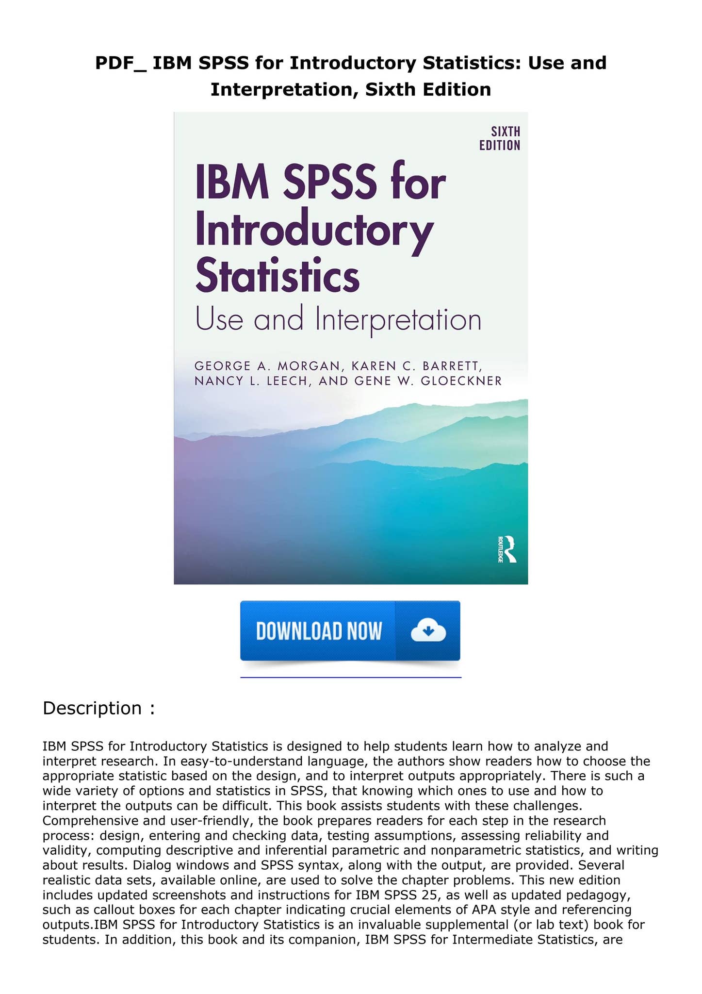 Pdf Ibm Spss For Introductory Statistics Use And Interpretation Sixth E By Summerkaurase Issuu