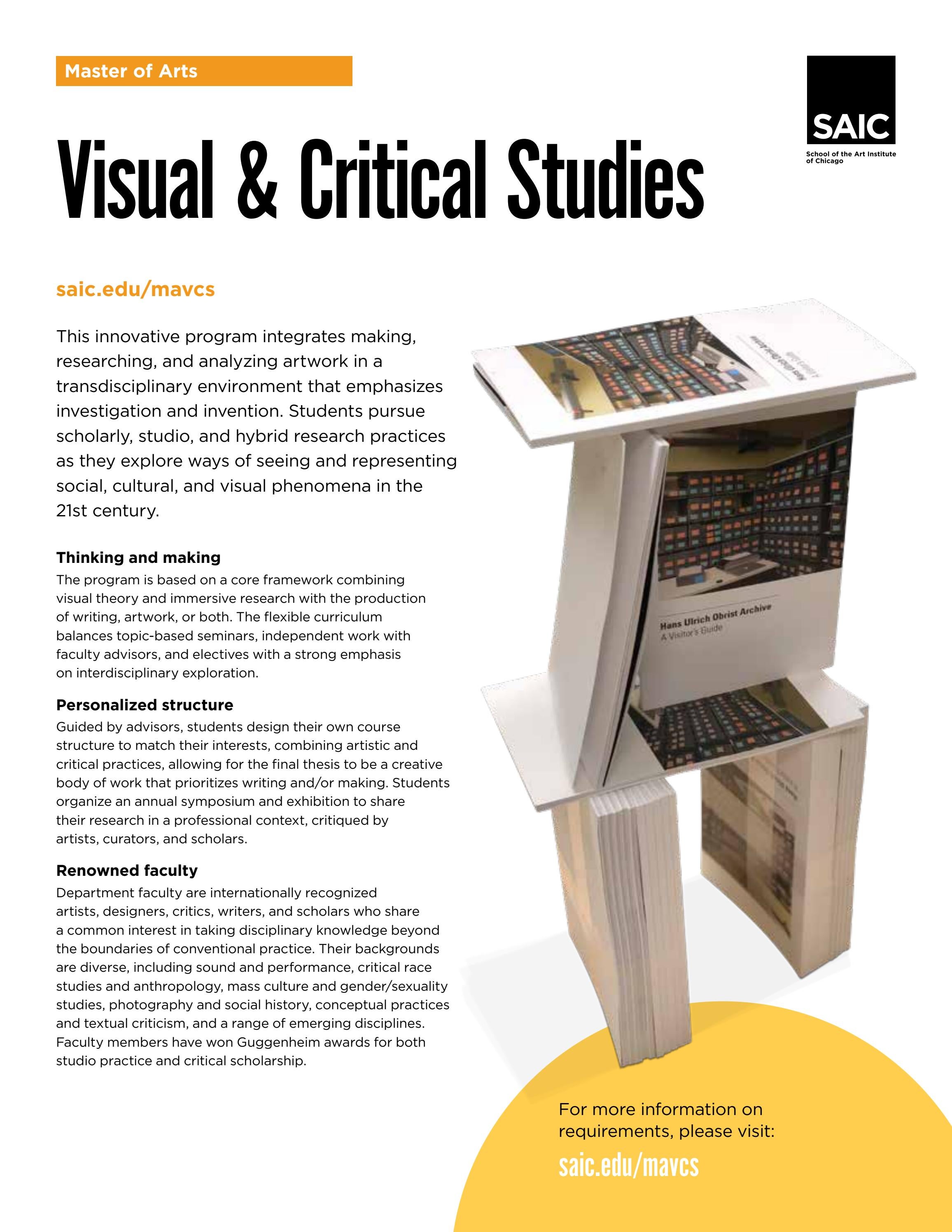 SAIC Visual and Critical Studies MA Brochure by School of the Art Institute of Chicago - Issuu