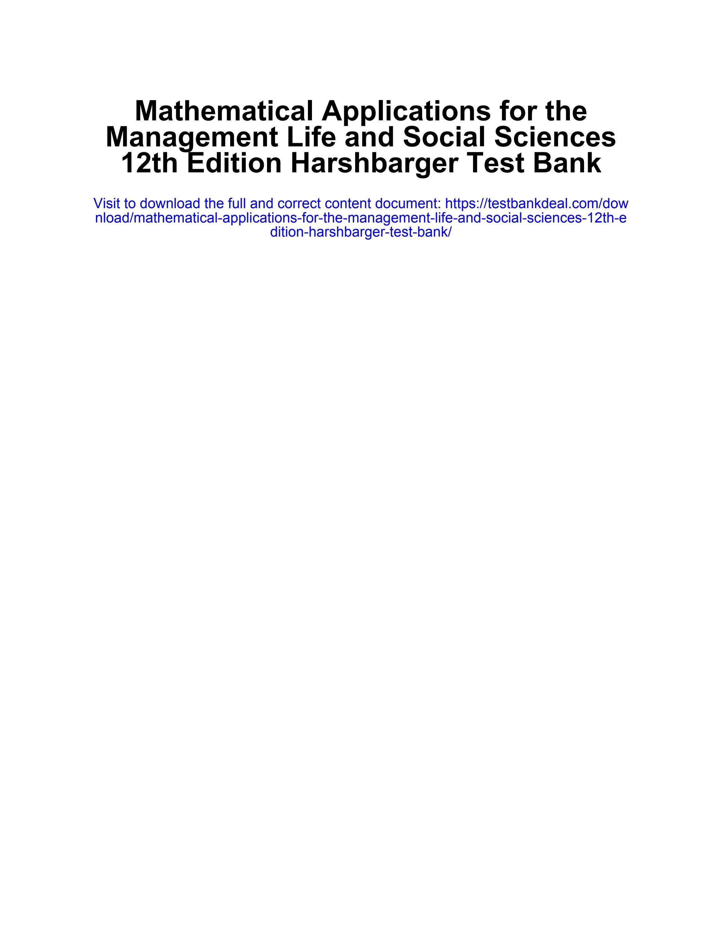 Mathematical applications for the management life and social sciences ...