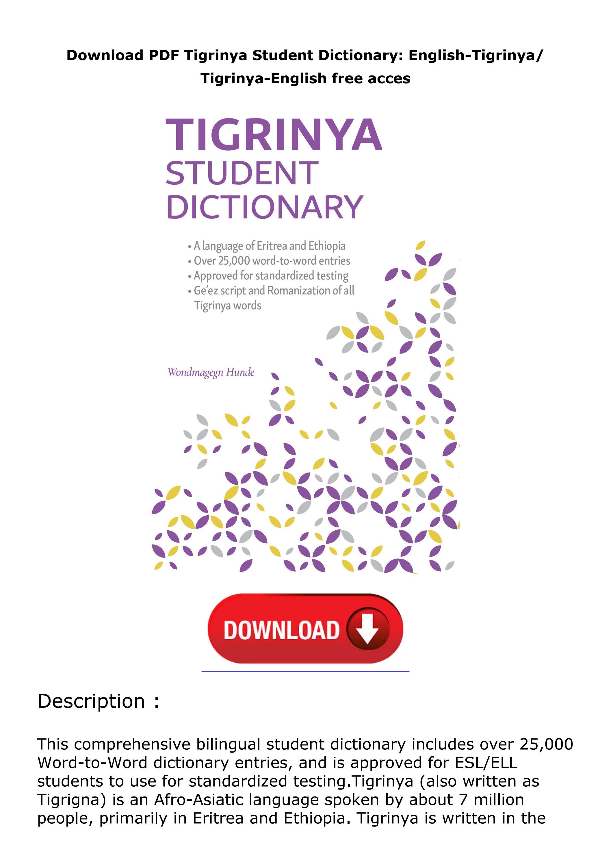 Download PDF Tigrinya Student Dictionary: English-Tigrinya/ Tigrinya ...
