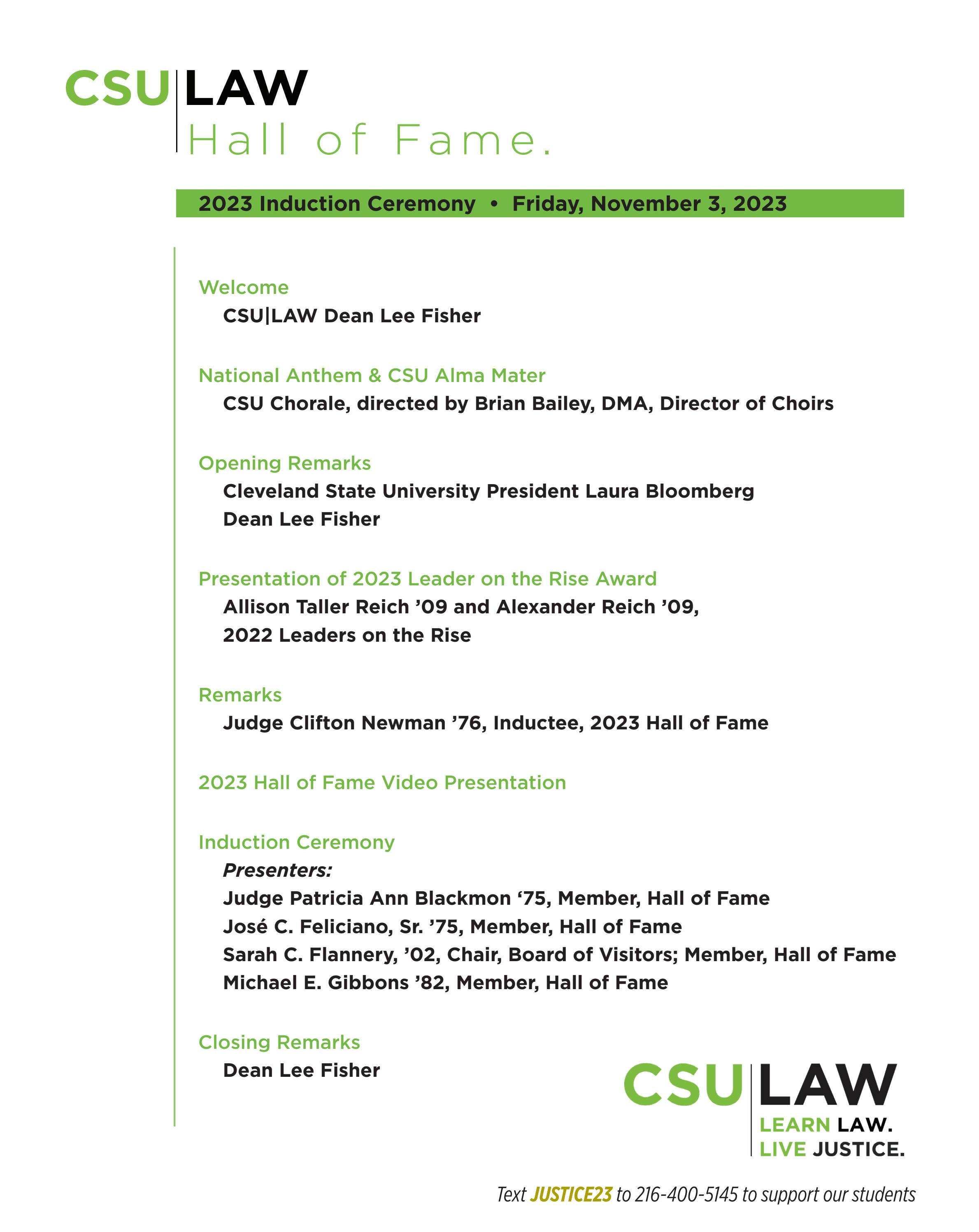 CSU|LAW 2023 Hall of Fame Agenda and Program Insert by CSU Cleveland ...
